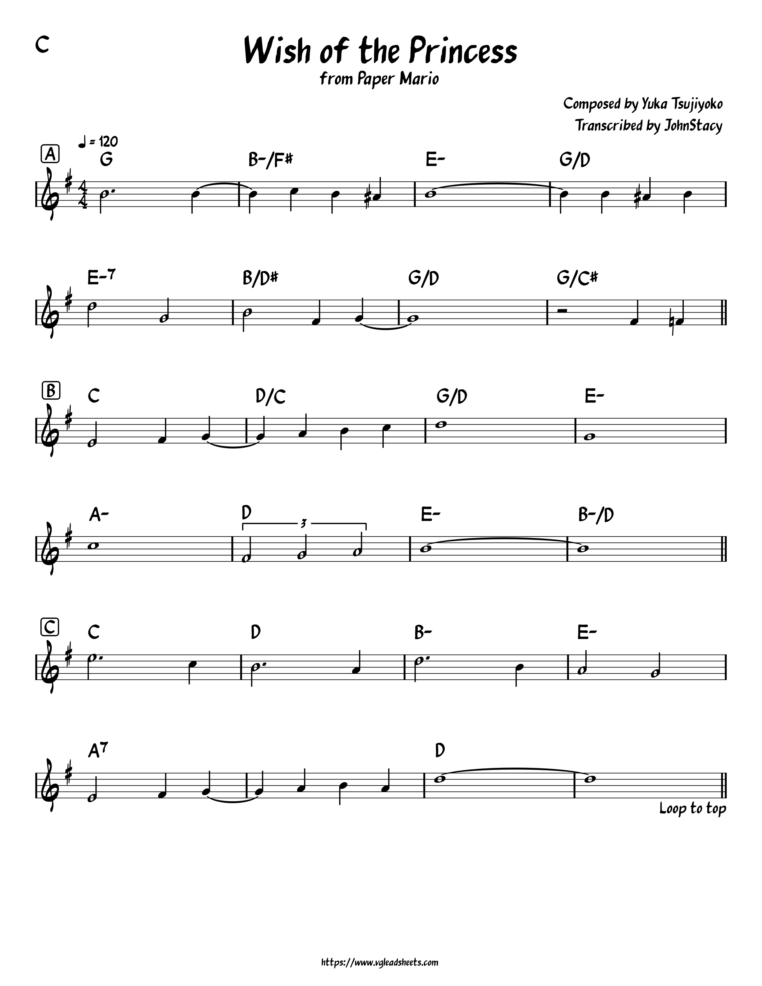 Paper Mario - Wish of the Princess | VGLeadSheets.com - Lead Sheets by ...