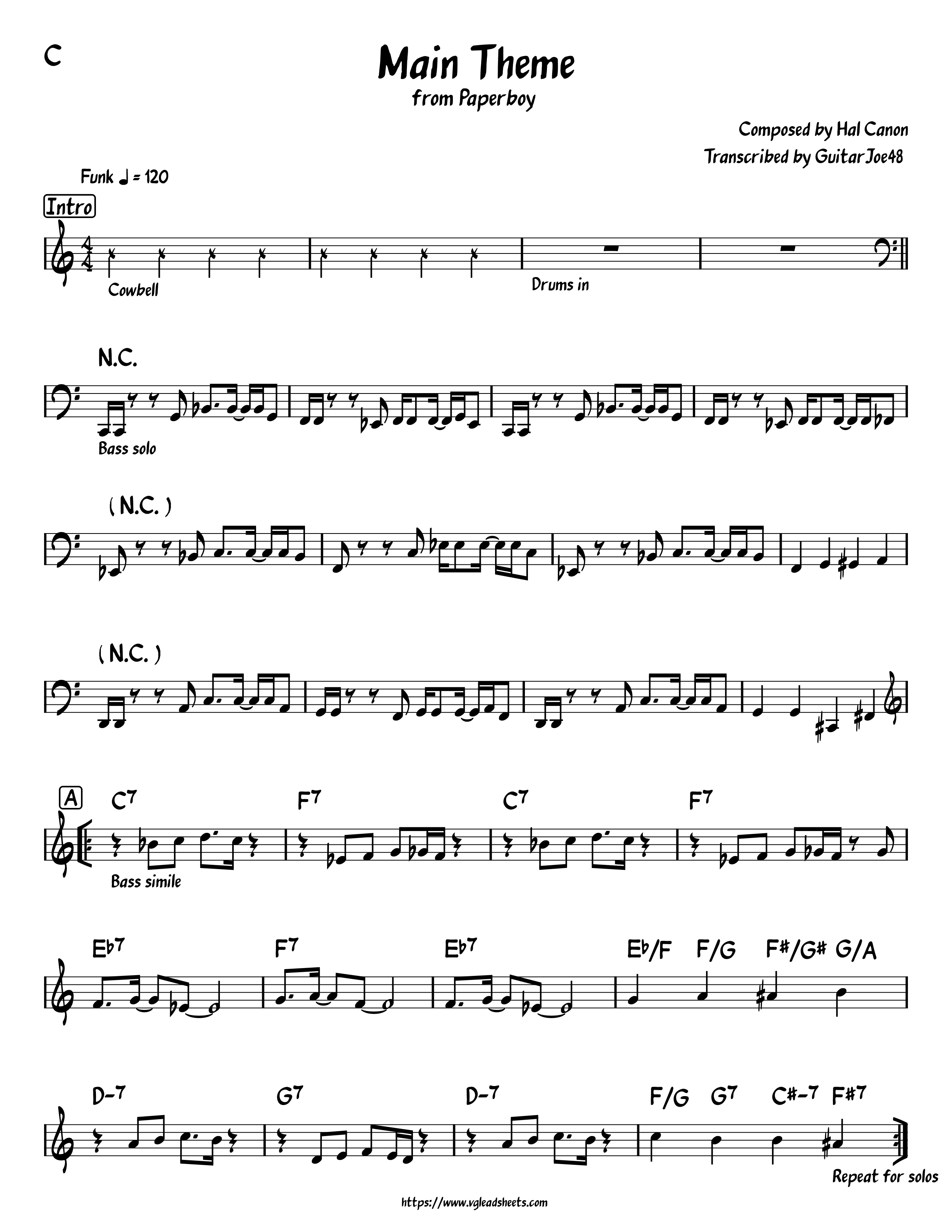 Paperboy - Main Theme | VGLeadSheets.com - Lead Sheets by Gamers, for ...