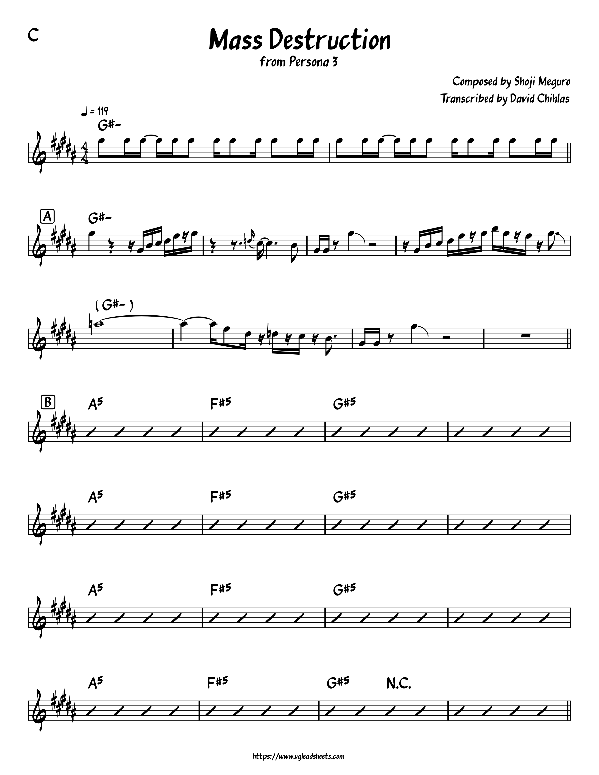 Persona 3 - Mass Destruction | VGLeadSheets.com - Lead Sheets by Gamers ...