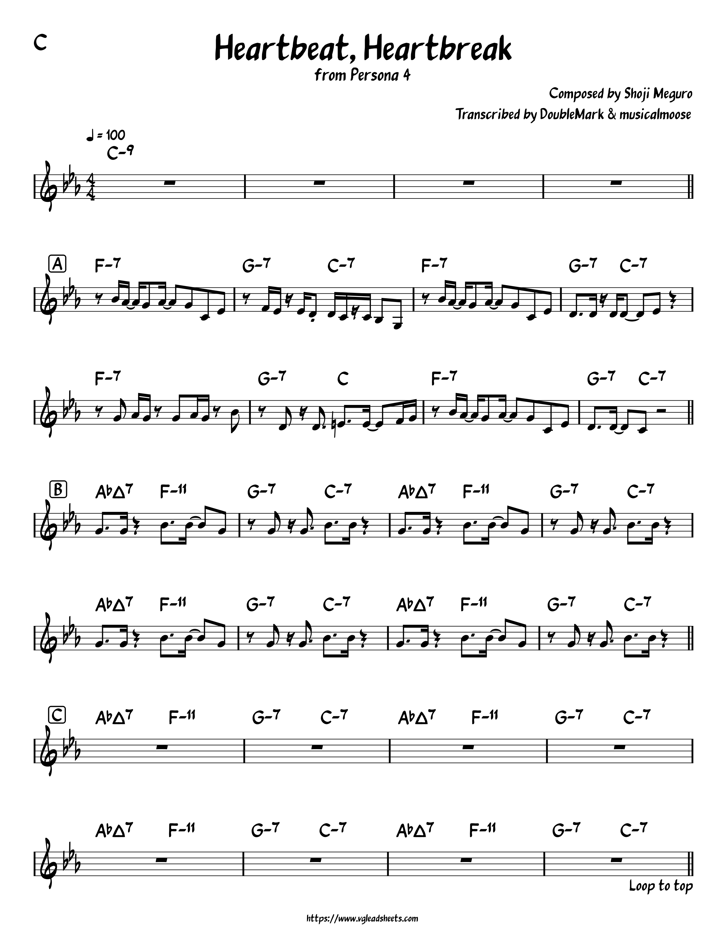 Persona 4 - Heartbeat, Heartbreak | VGLeadSheets.com - Lead Sheets by ...