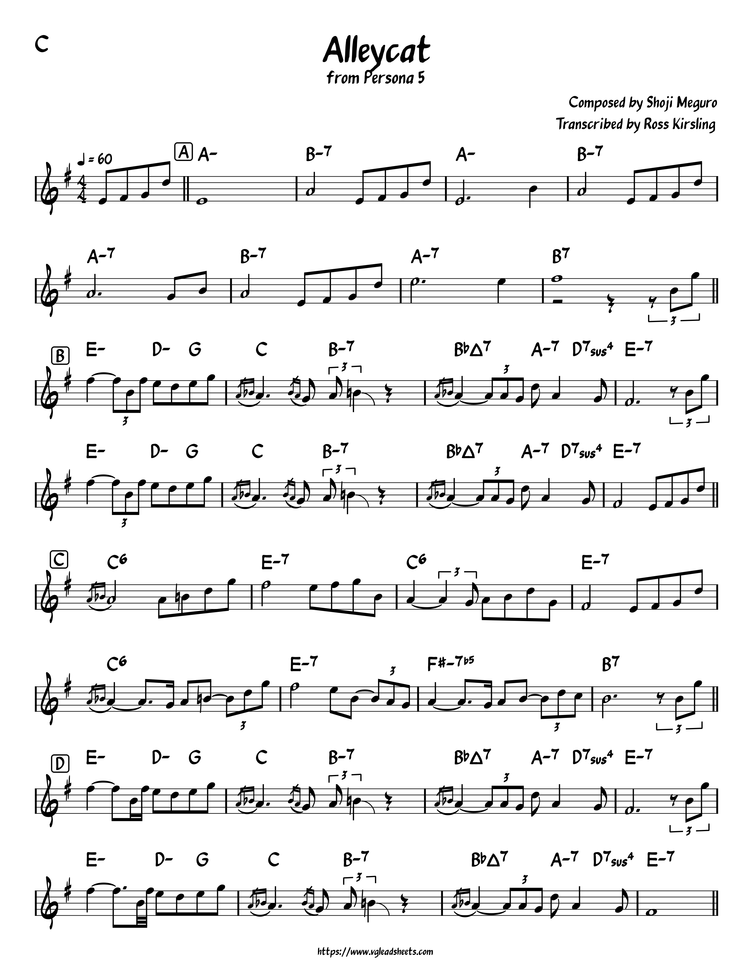 Persona 5 - Alleycat | VGLeadSheets.com - Lead Sheets by Gamers, for ...