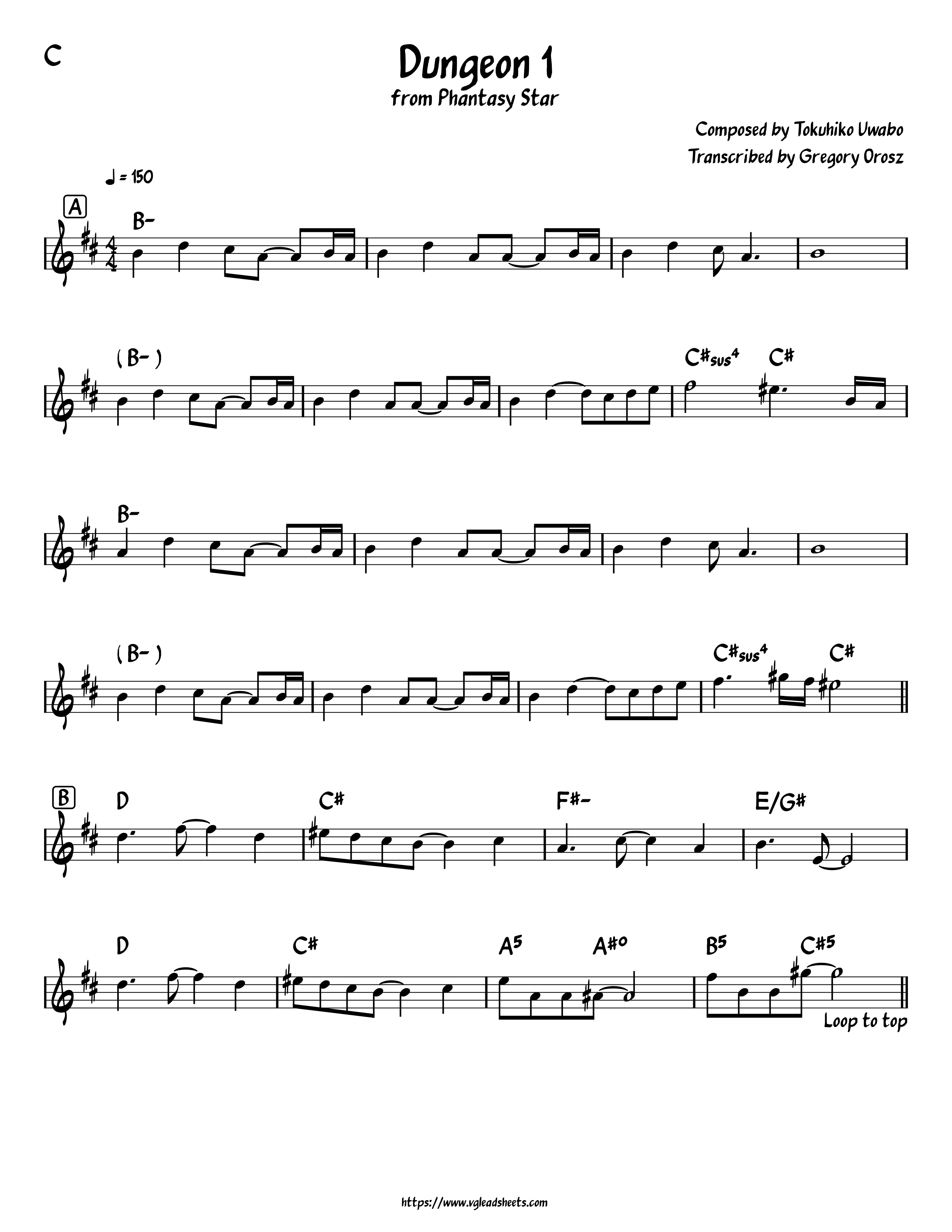 Phantasy Star - Dungeon 1 | VGLeadSheets.com - Lead Sheets by Gamers ...