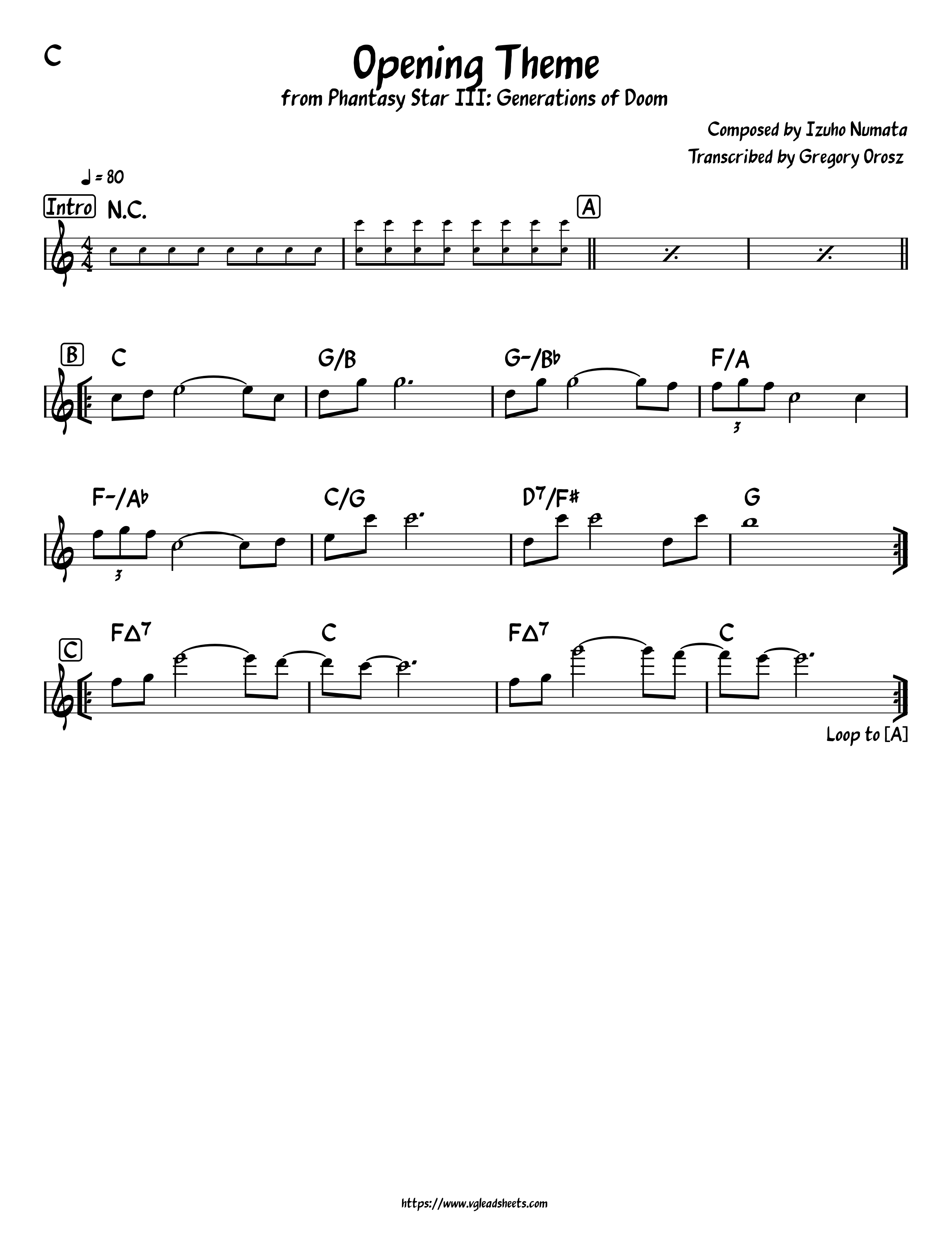 Phantasy Star III: Generations of Doom - Opening Theme | VGLeadSheets ...