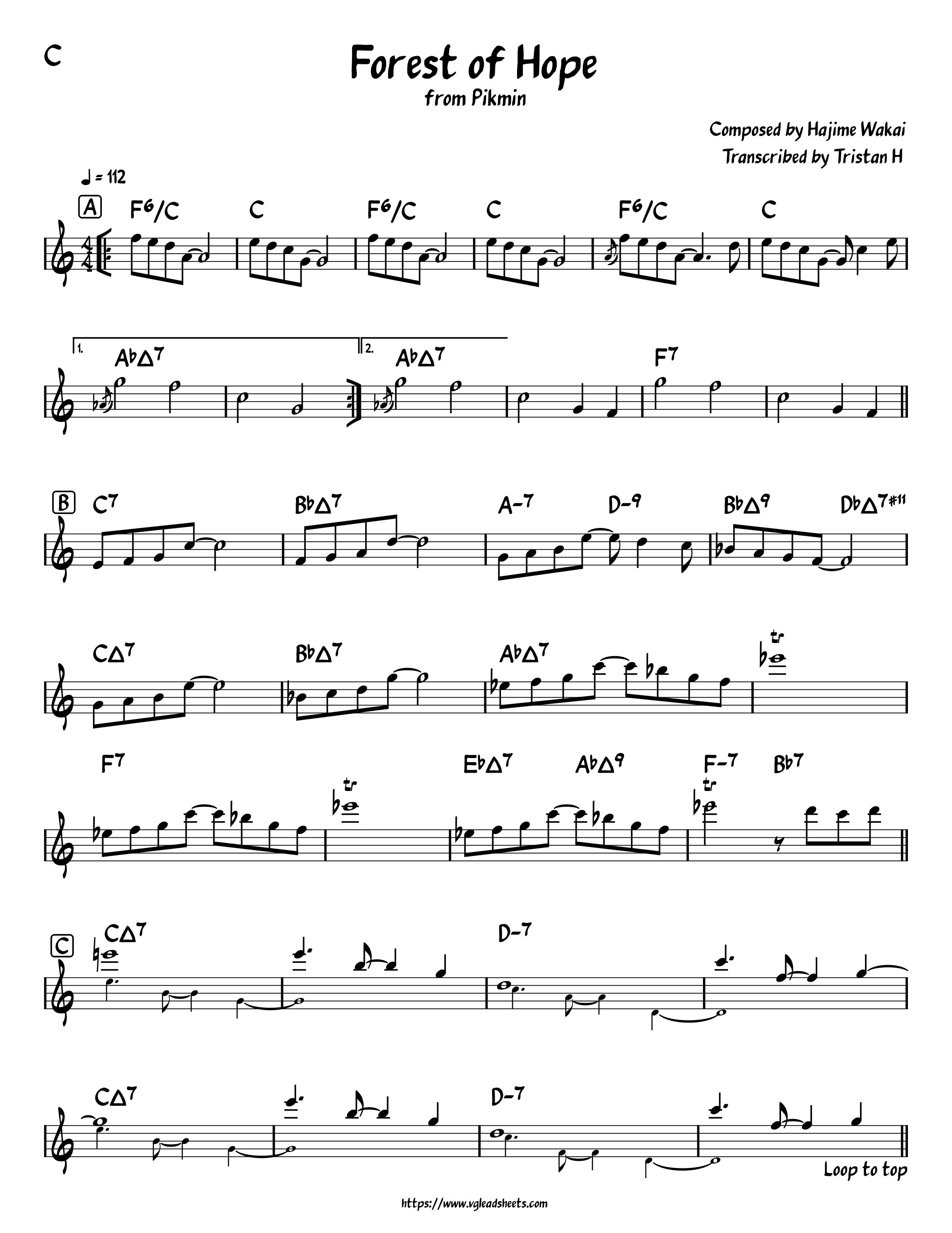 Pikmin - Forest of Hope | VGLeadSheets.com - Lead Sheets by Gamers, for ...