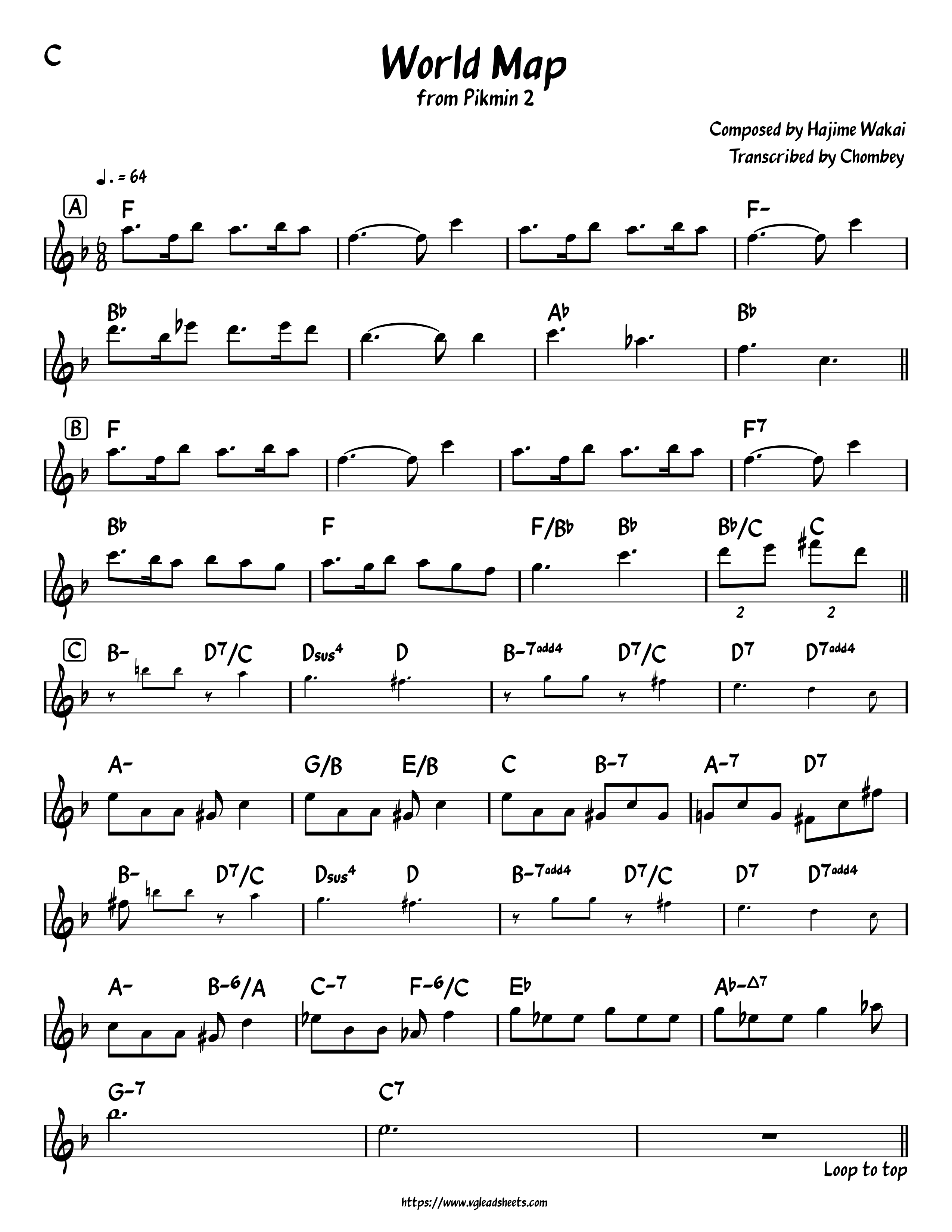 Pikmin 2 - World Map | VGLeadSheets.com - Lead Sheets by Gamers, for ...