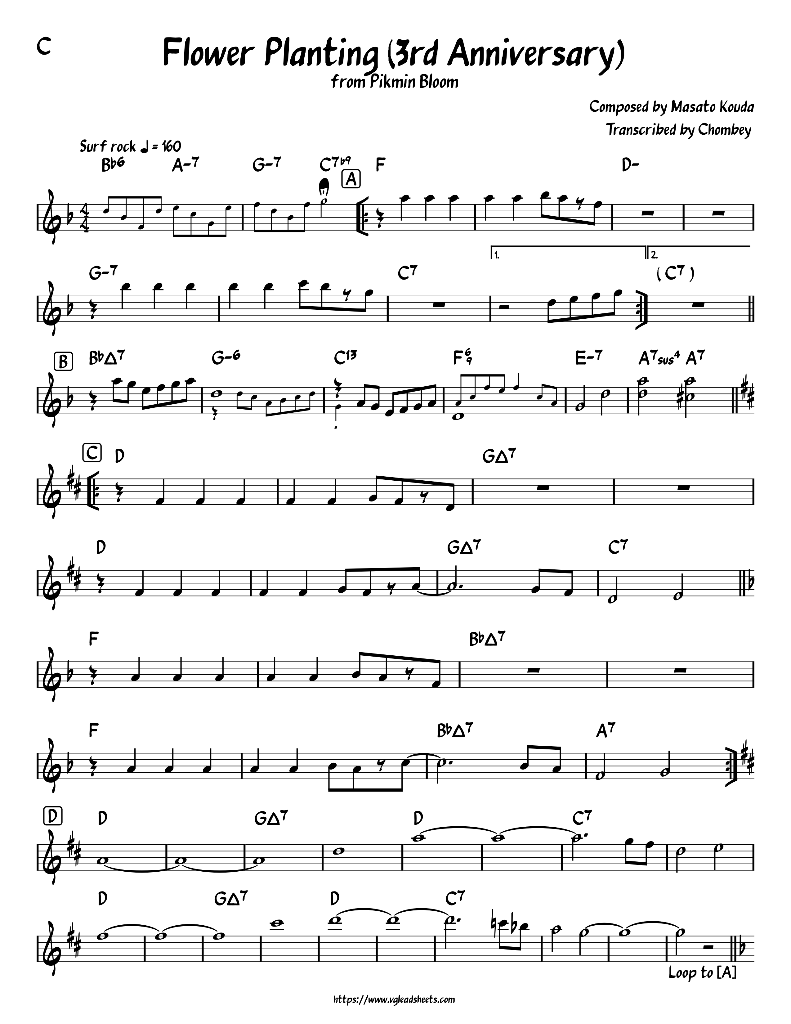 Pikmin Bloom - Flower Planting (3rd Anniversary) | VGLeadSheets.com ...