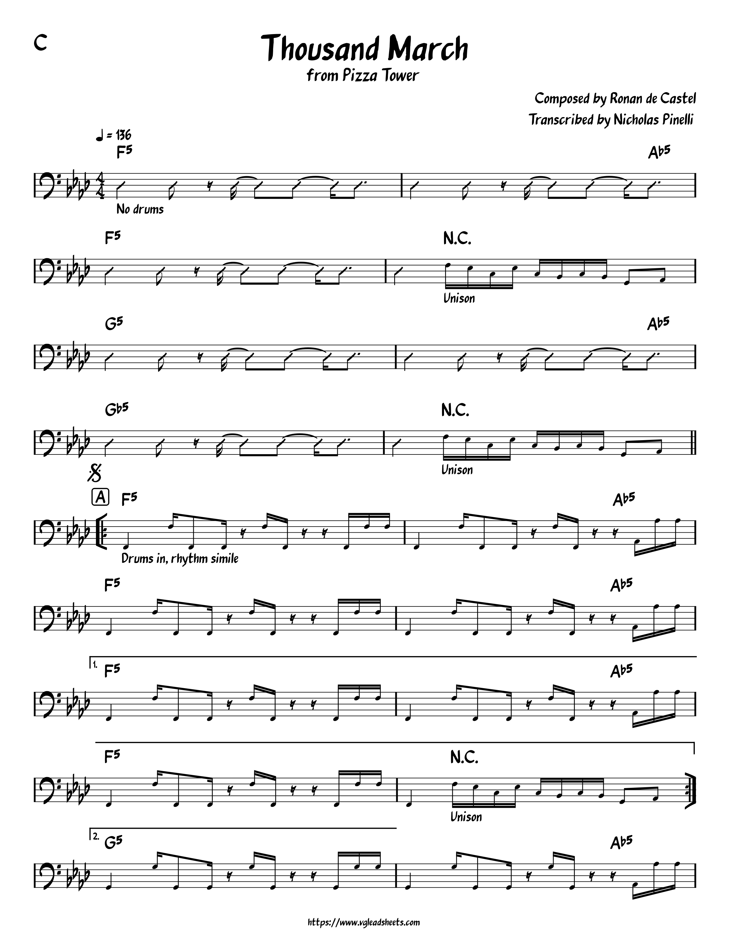 Pizza Tower - Thousand March | VGLeadSheets.com - Lead Sheets by Gamers ...