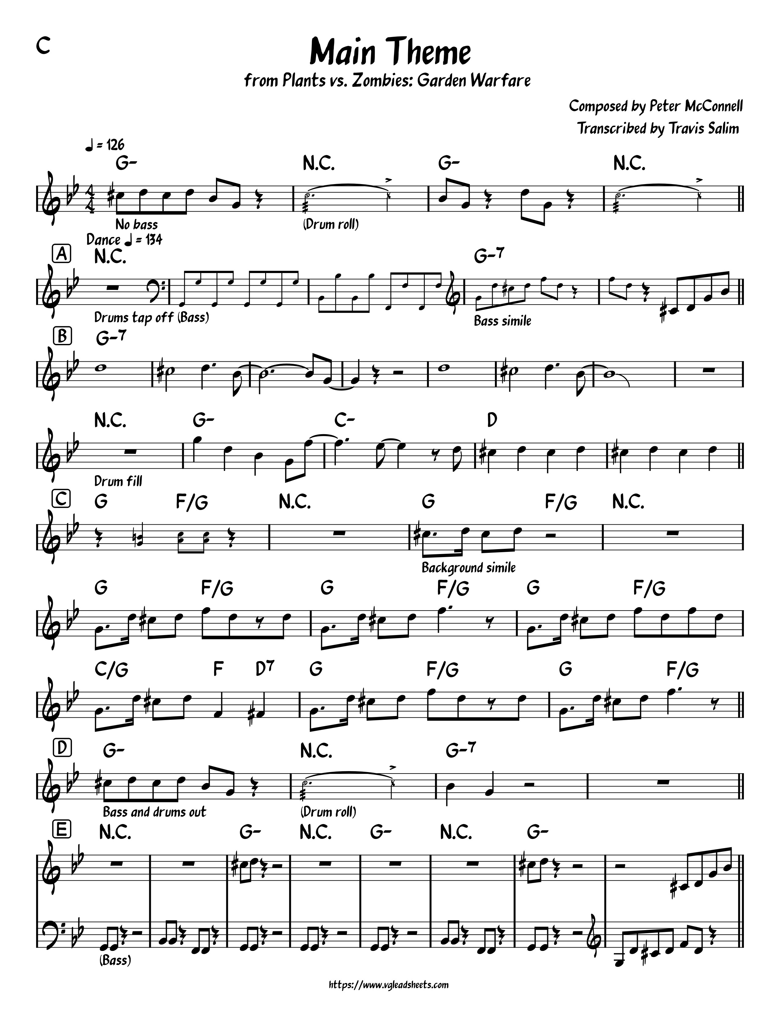 Plants vs. Zombies: Garden Warfare - Main Theme | VGLeadSheets.com ...