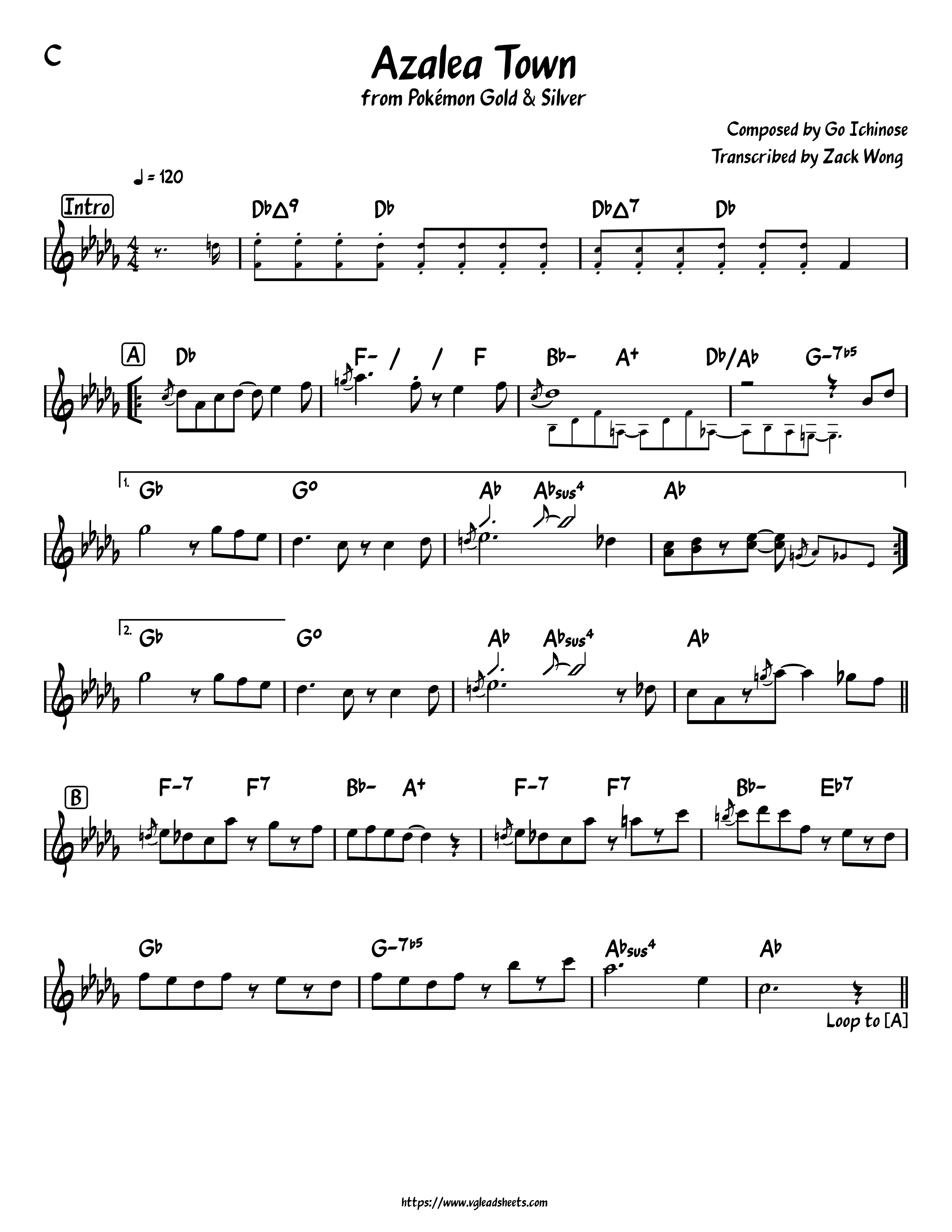 Pokémon Gold & Silver - Azalea Town | VGLeadSheets.com - Lead Sheets ...