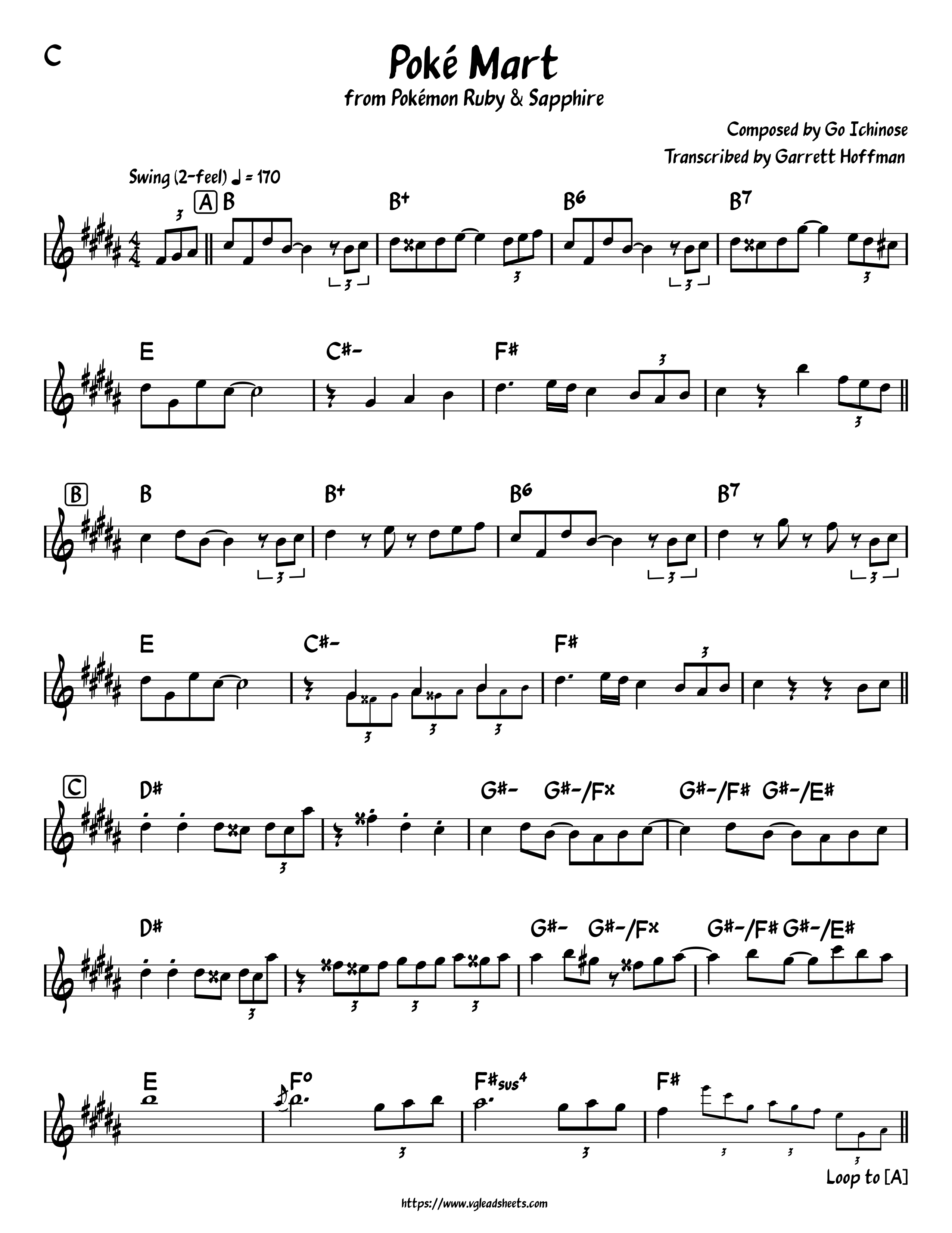 Pokémon Ruby & Sapphire - Poké Mart | VGLeadSheets.com - Lead Sheets by ...