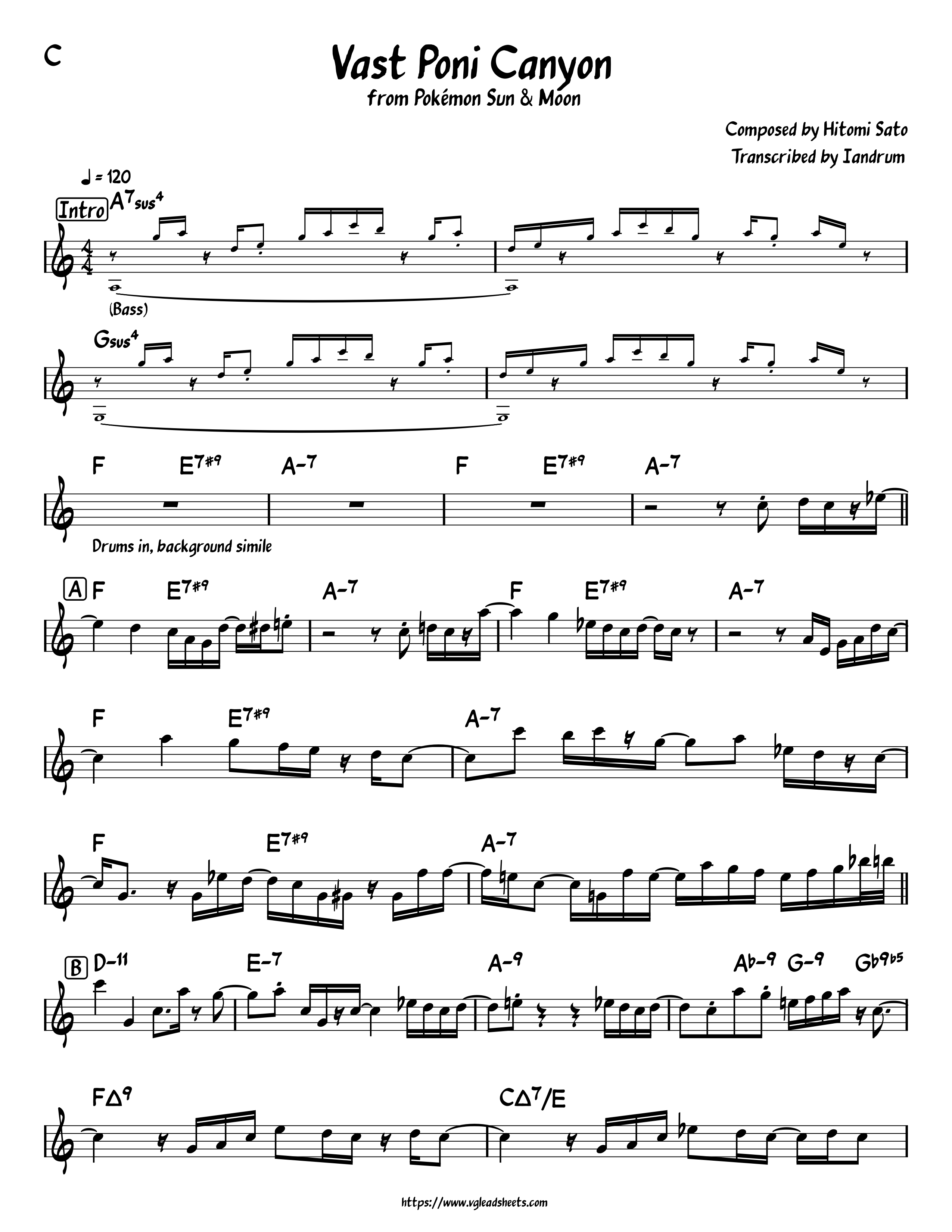 Pokémon Sun & Moon - Vast Poni Canyon | VGLeadSheets.com - Lead Sheets ...