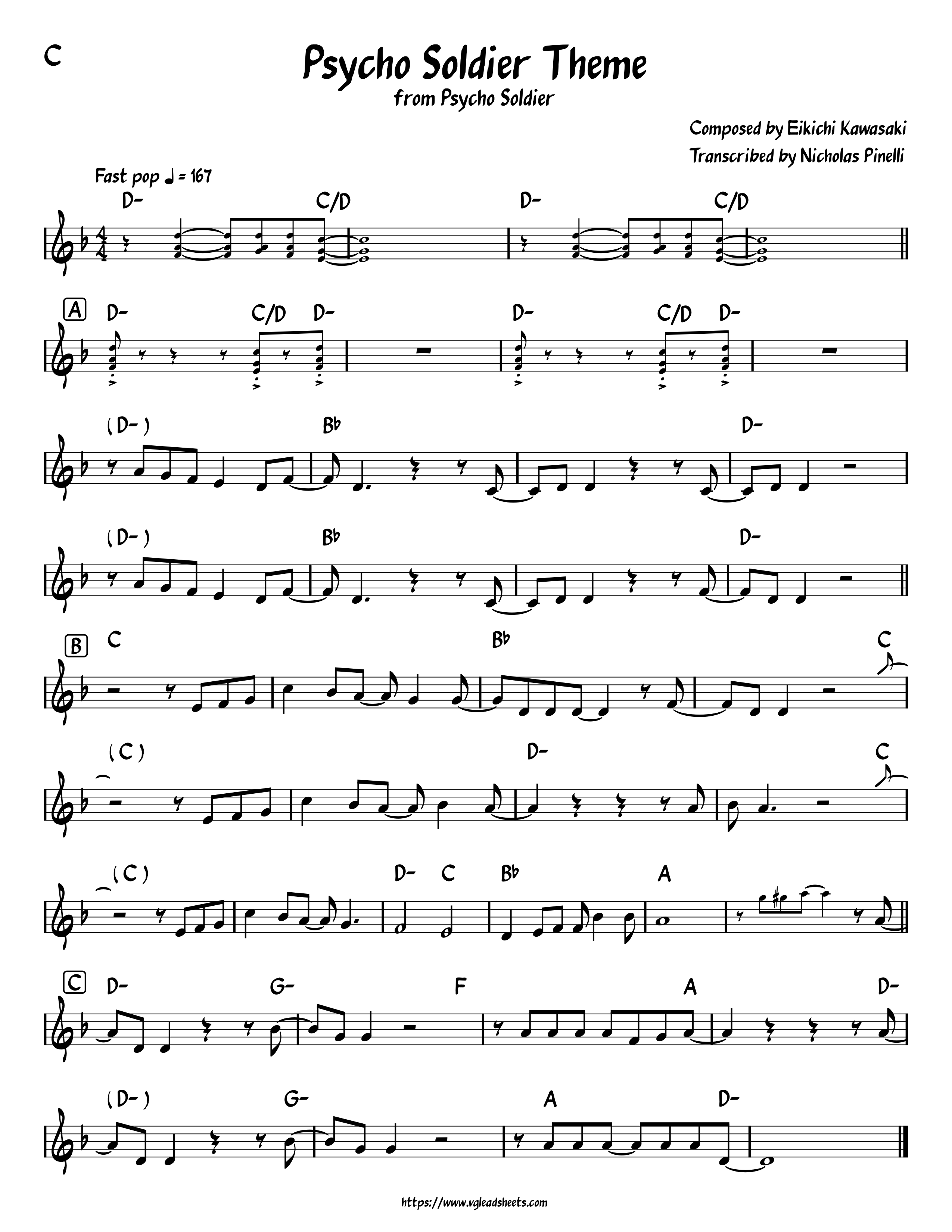 Psycho Soldier - Psycho Soldier Theme | VGLeadSheets.com - Lead Sheets ...
