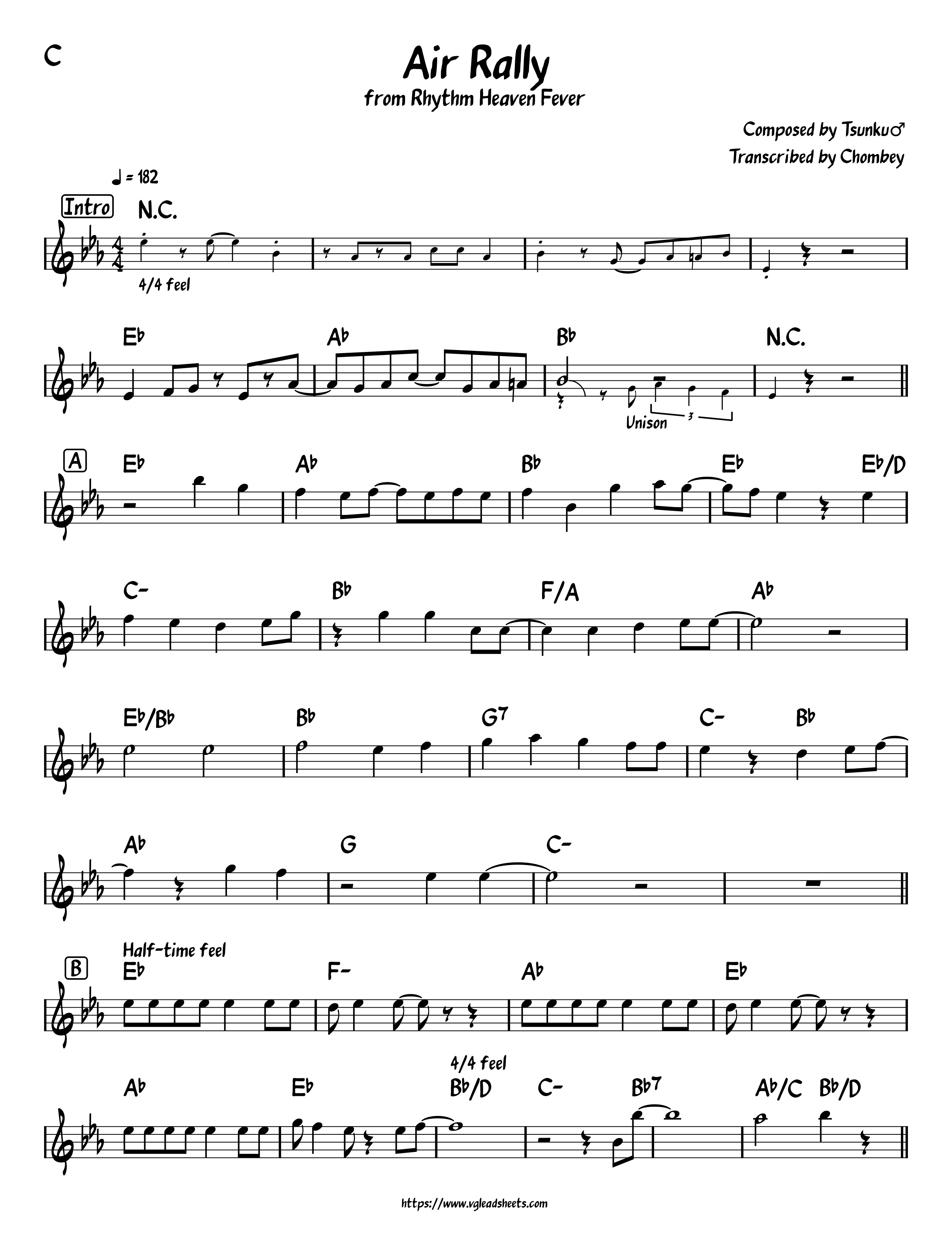 Rhythm Heaven Fever - Air Rally | VGLeadSheets.com - Lead Sheets by ...