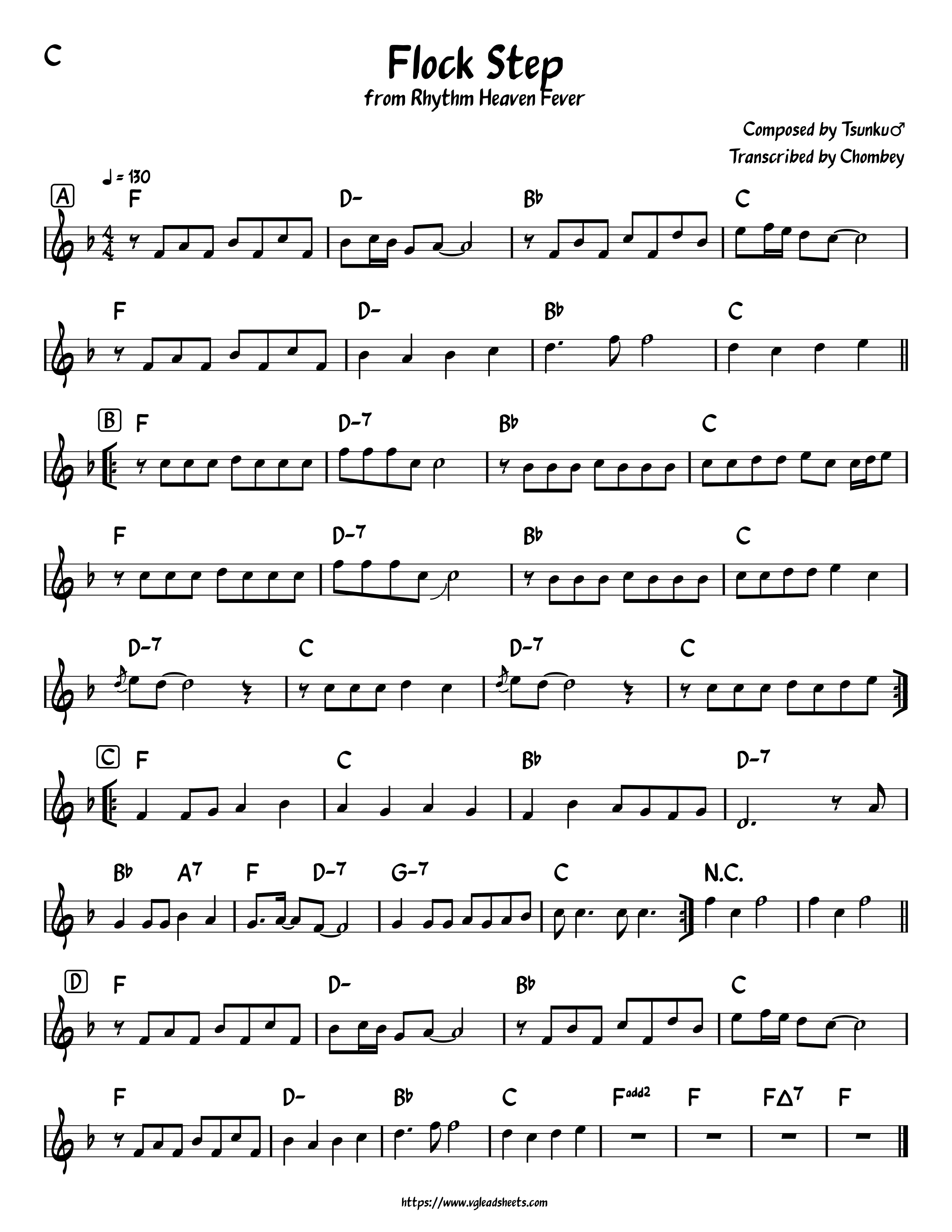 Rhythm Heaven Fever - Flock Step | VGLeadSheets.com - Lead Sheets by ...