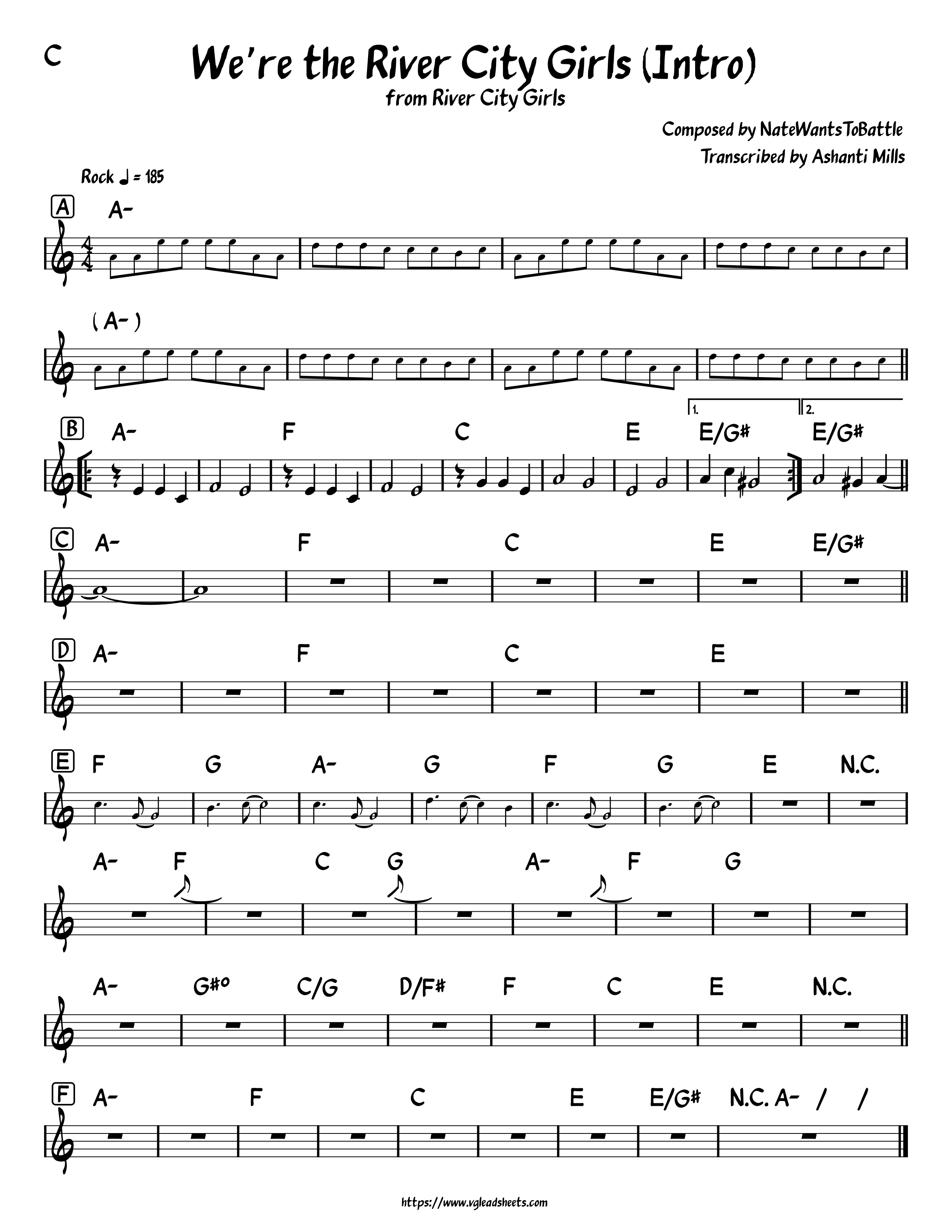River City Girls - We’re the River City Girls (Intro) | VGLeadSheets ...