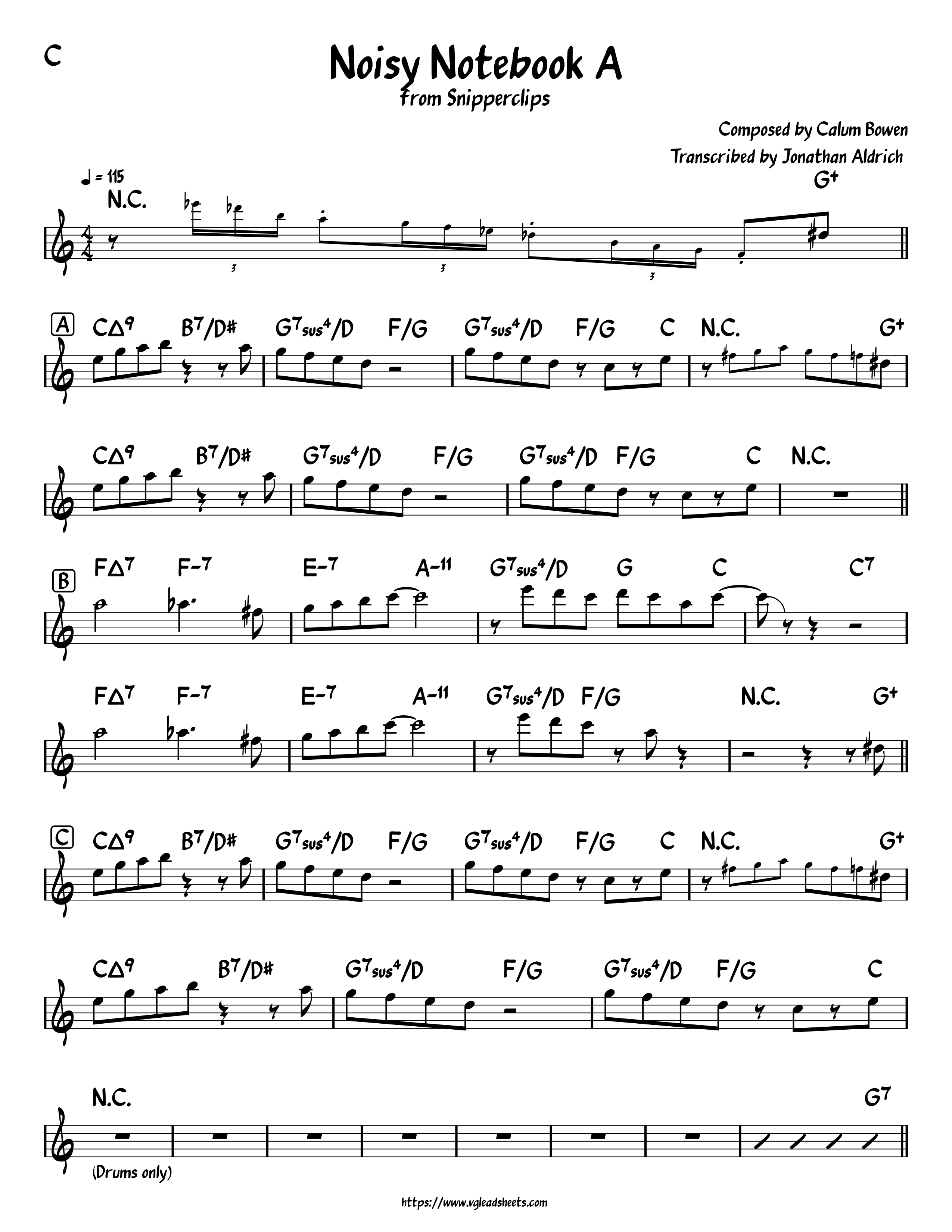 Snipperclips - Noisy Notebook A | VGLeadSheets.com - Lead Sheets by ...