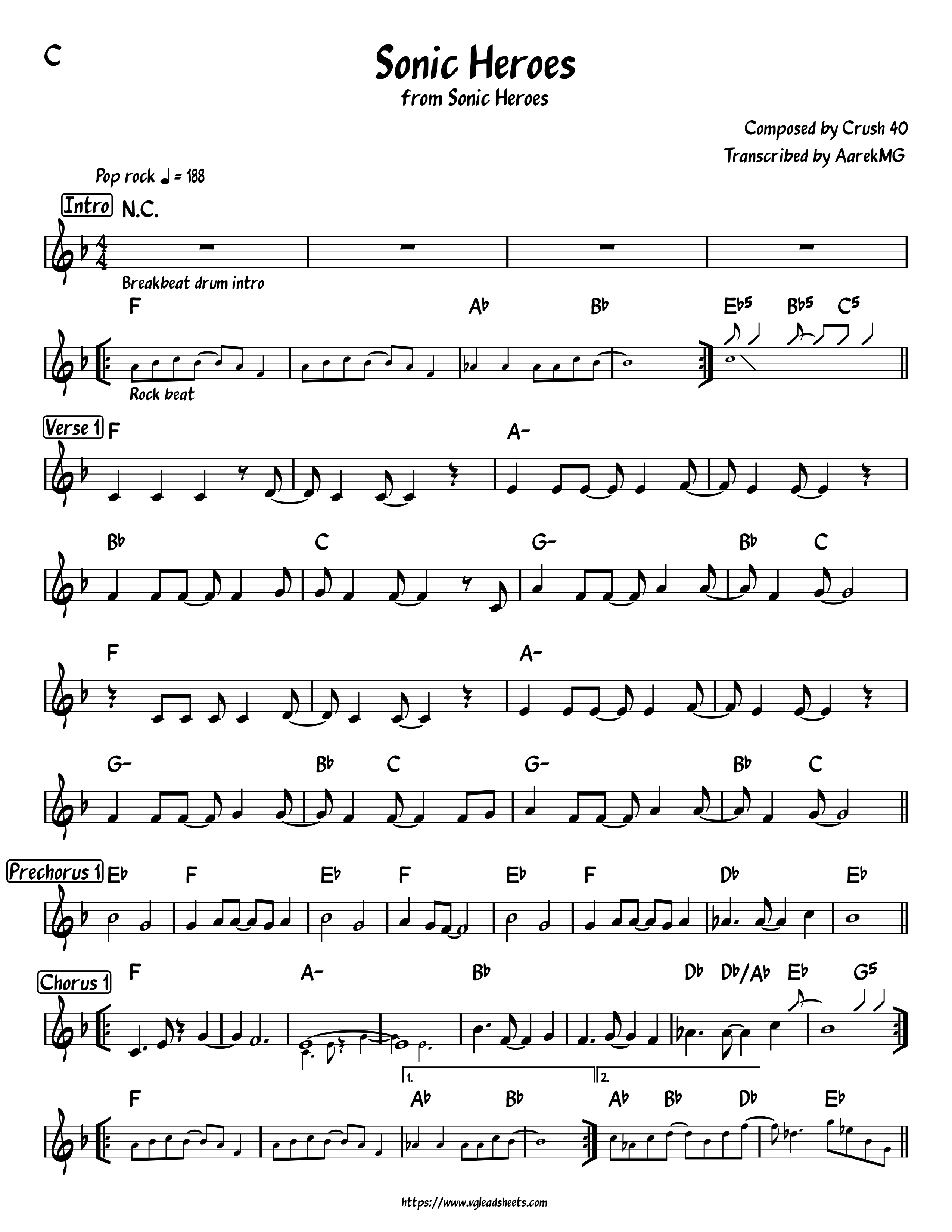 Sonic Heroes - Sonic Heroes | VGLeadSheets.com - Lead Sheets by Gamers ...