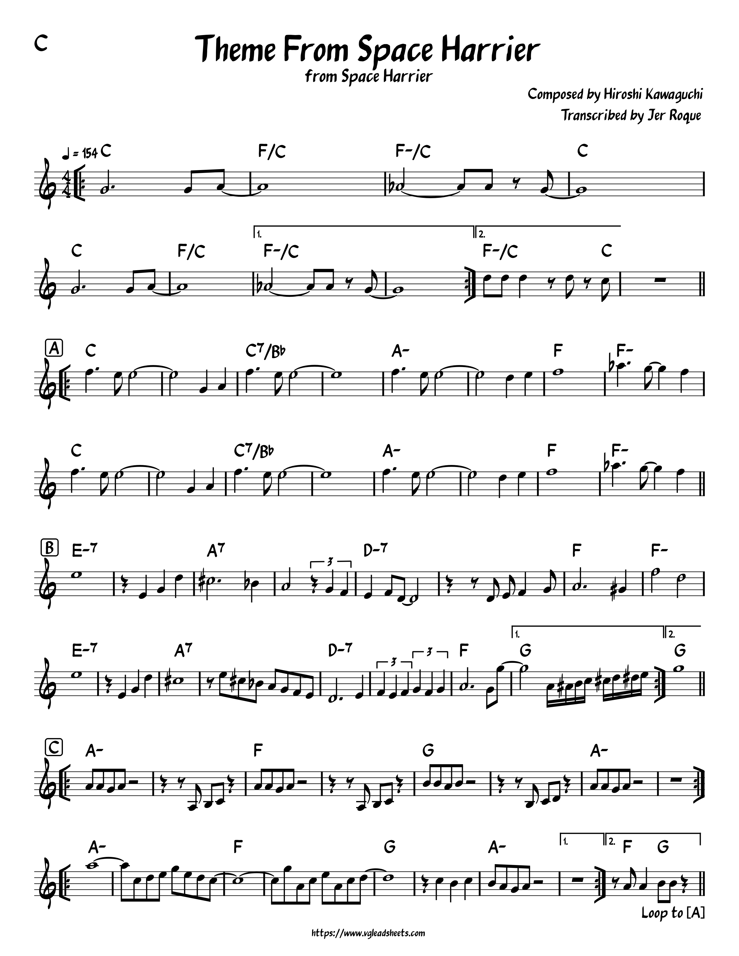 Space Harrier - Theme From Space Harrier | VGLeadSheets.com - Lead ...