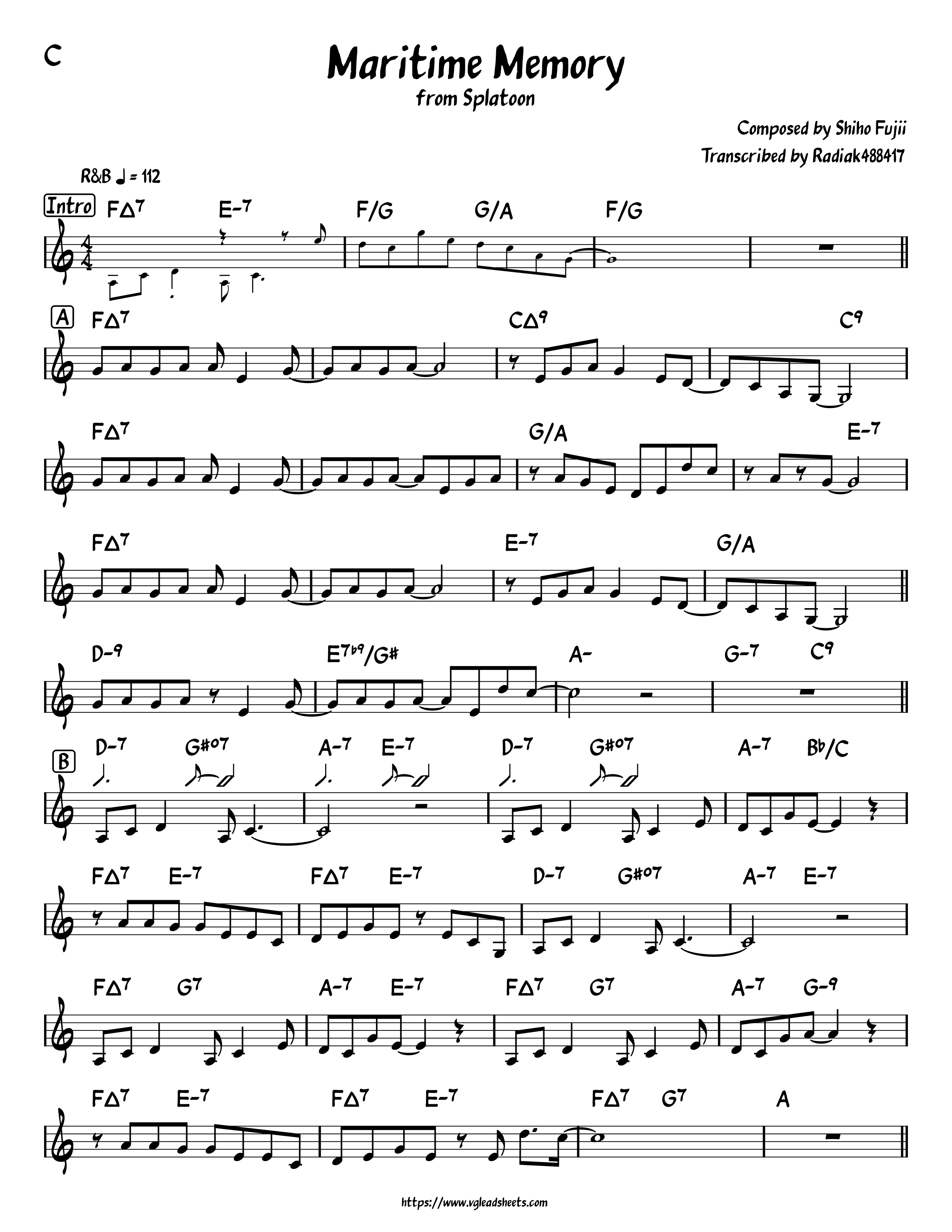 Splatoon - Maritime Memory | VGLeadSheets.com - Lead Sheets by Gamers ...