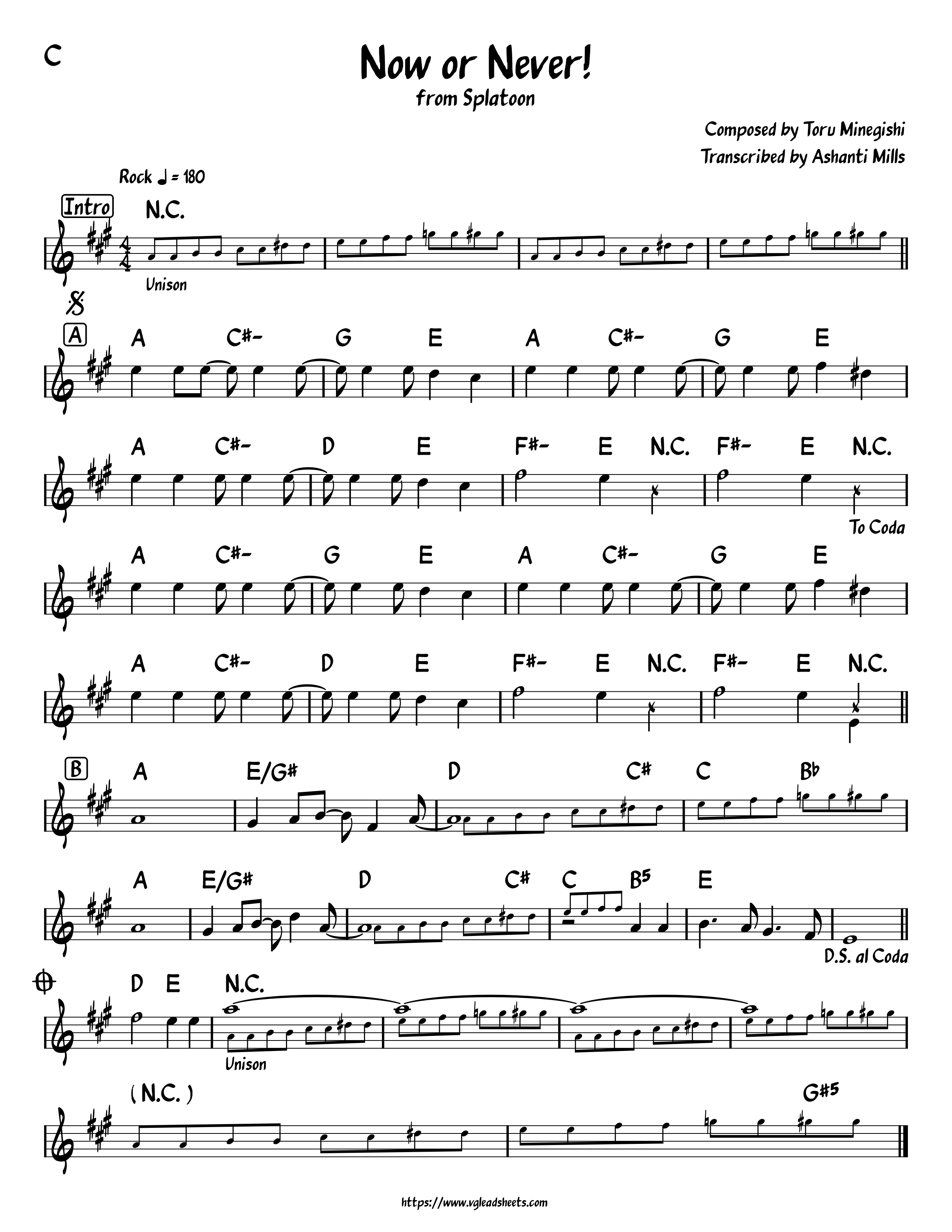 Splatoon - Now or Never! | VGLeadSheets.com - Lead Sheets by Gamers ...