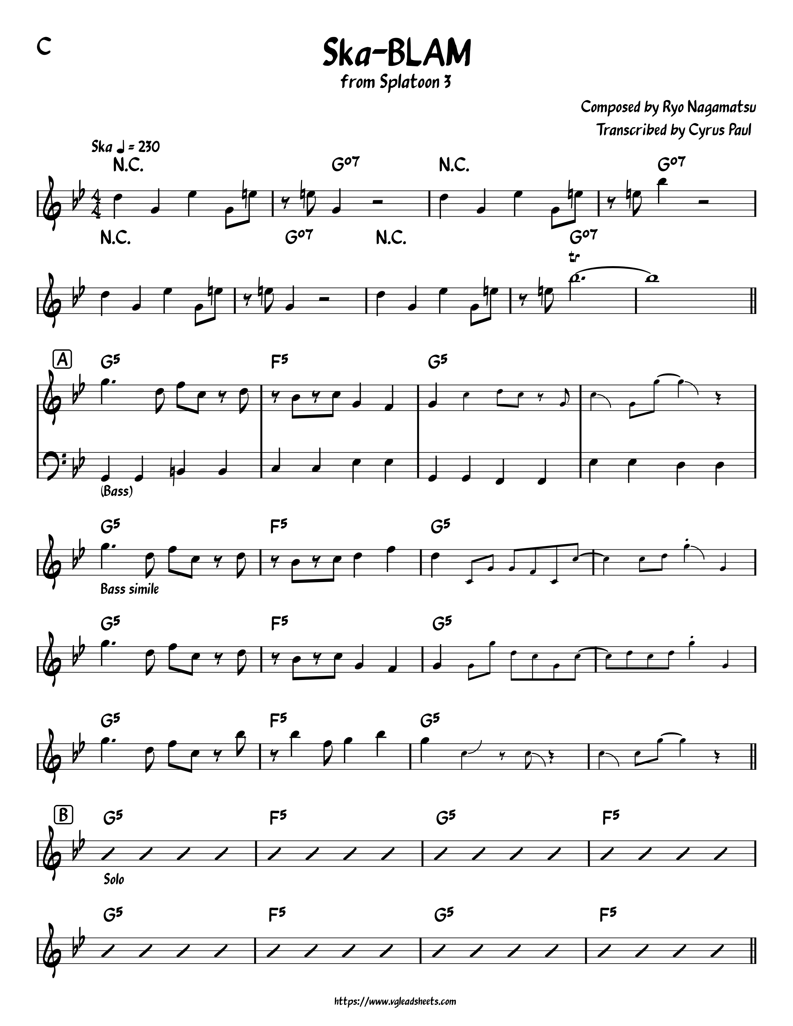 Splatoon 3 - Ska-BLAM | VGLeadSheets.com - Lead Sheets by Gamers, for ...