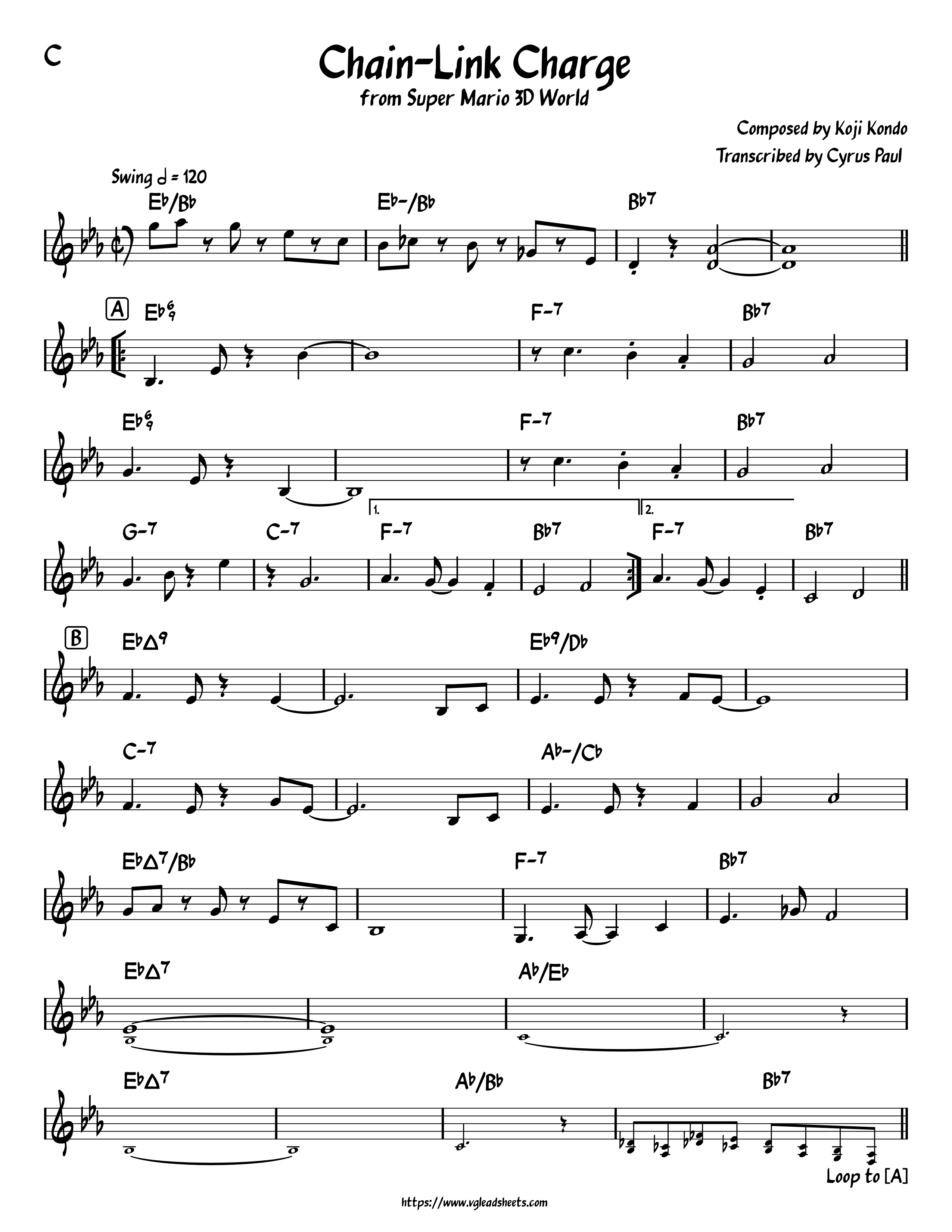 Super Mario 3D World - Chain-Link Charge | VGLeadSheets.com - Lead ...