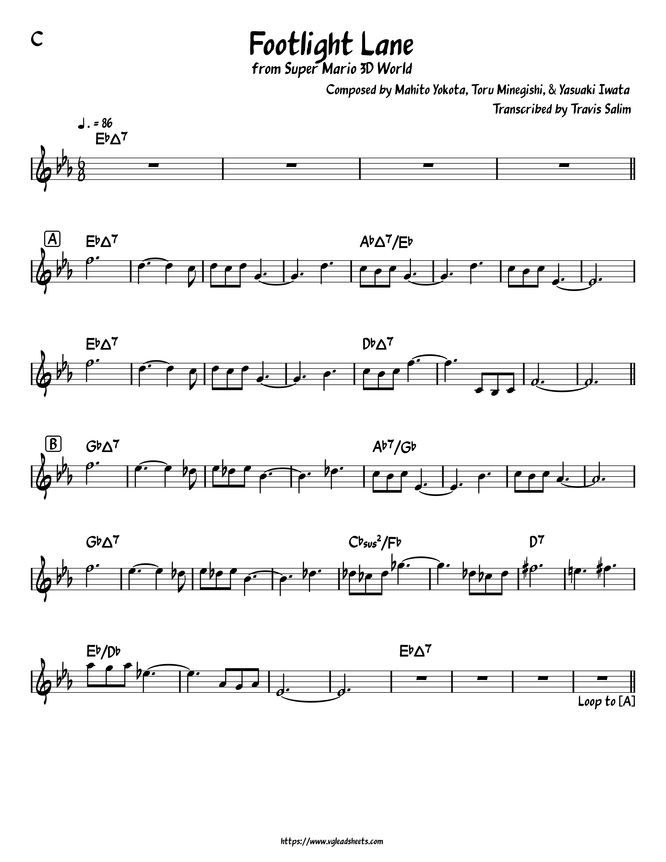 Super Mario 3D World - Footlight Lane | VGLeadSheets.com - Lead Sheets ...