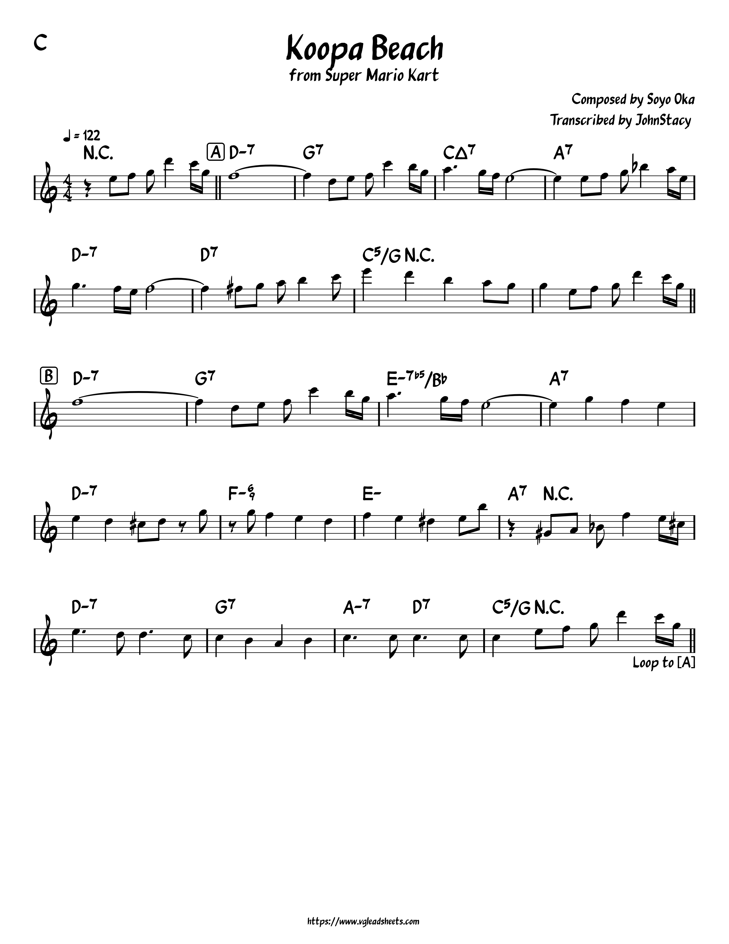 Super Mario Kart - Koopa Beach | VGLeadSheets.com - Lead Sheets by ...