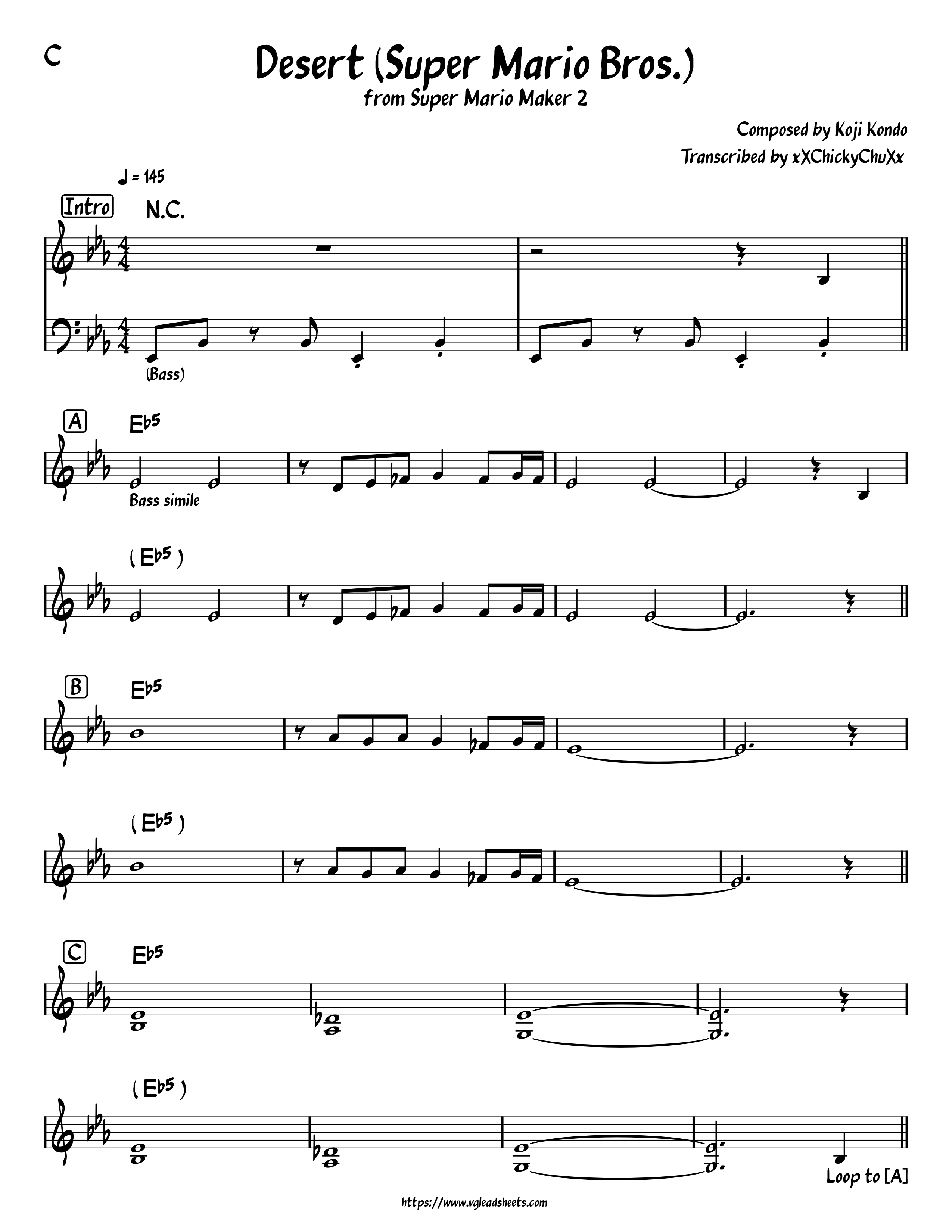 Super Mario Maker 2 - Desert (Super Mario Bros.) | VGLeadSheets.com ...