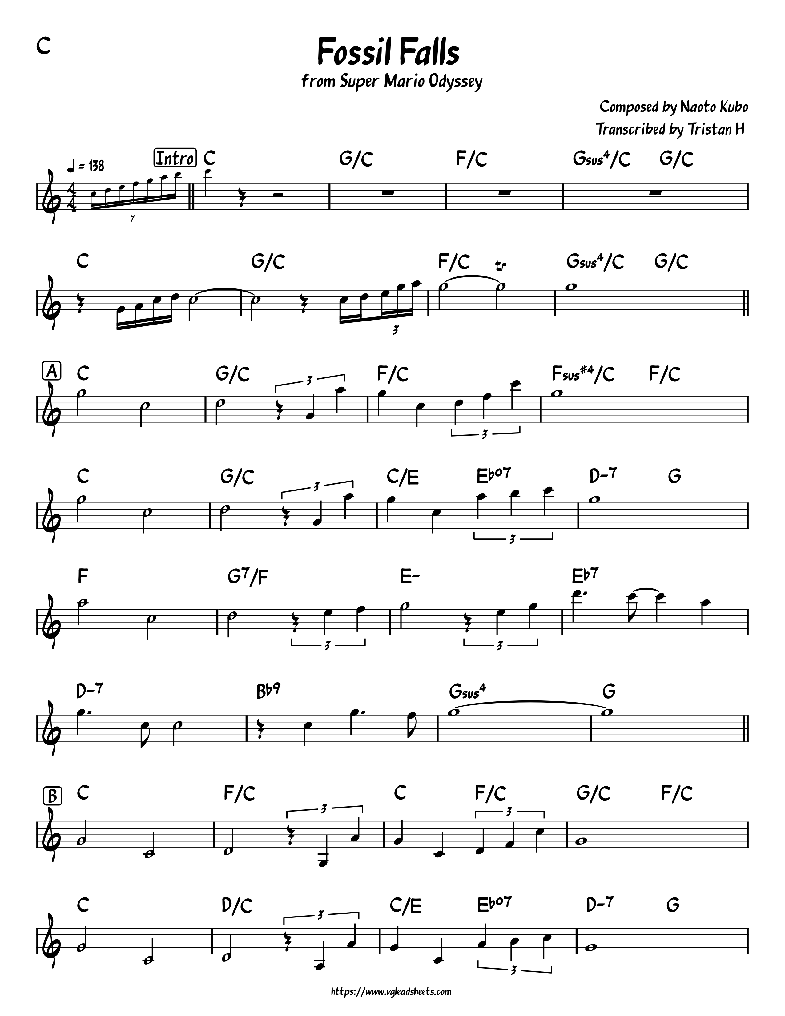 Super Mario Odyssey - Fossil Falls | VGLeadSheets.com - Lead Sheets by ...