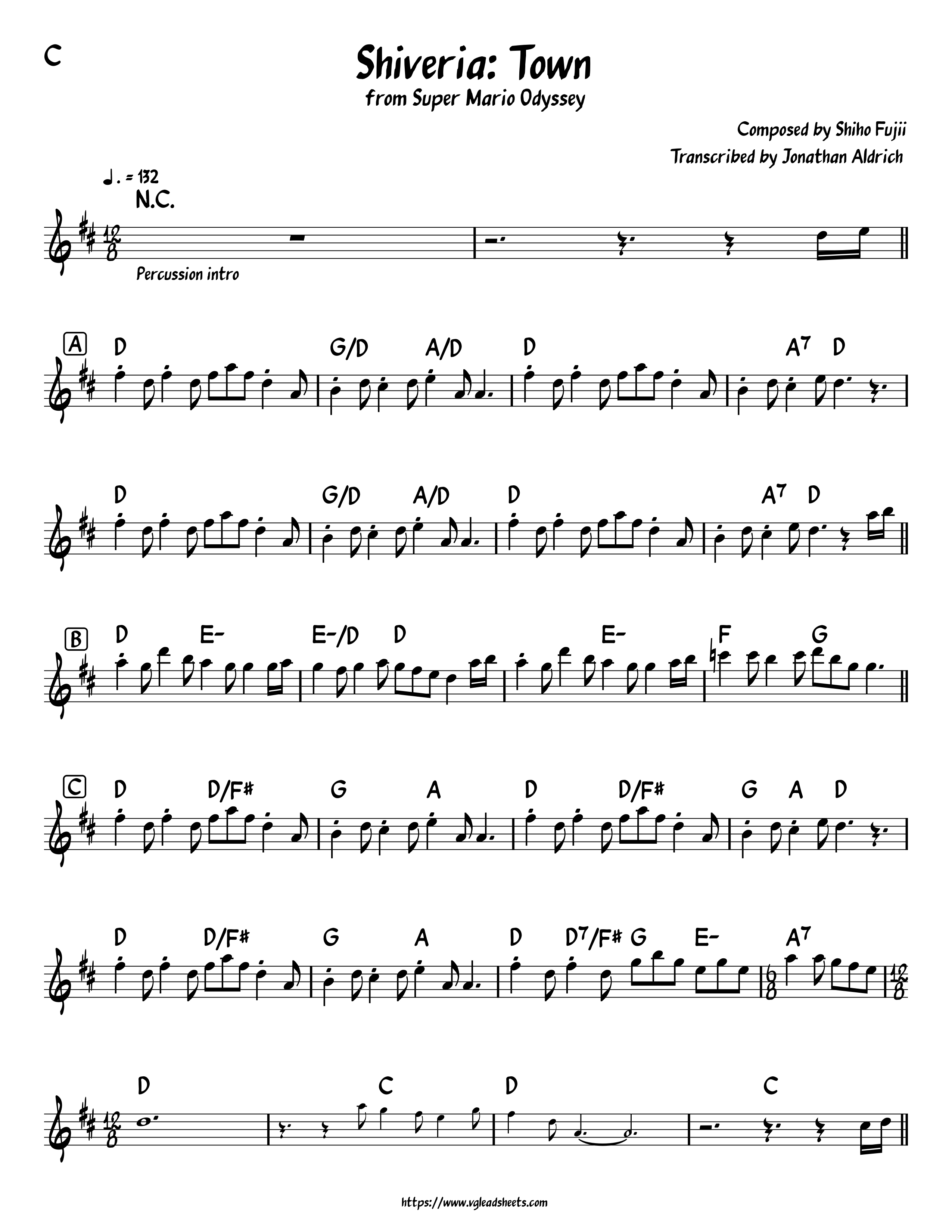 Super Mario Odyssey - Shiveria: Town | VGLeadSheets.com - Lead Sheets ...