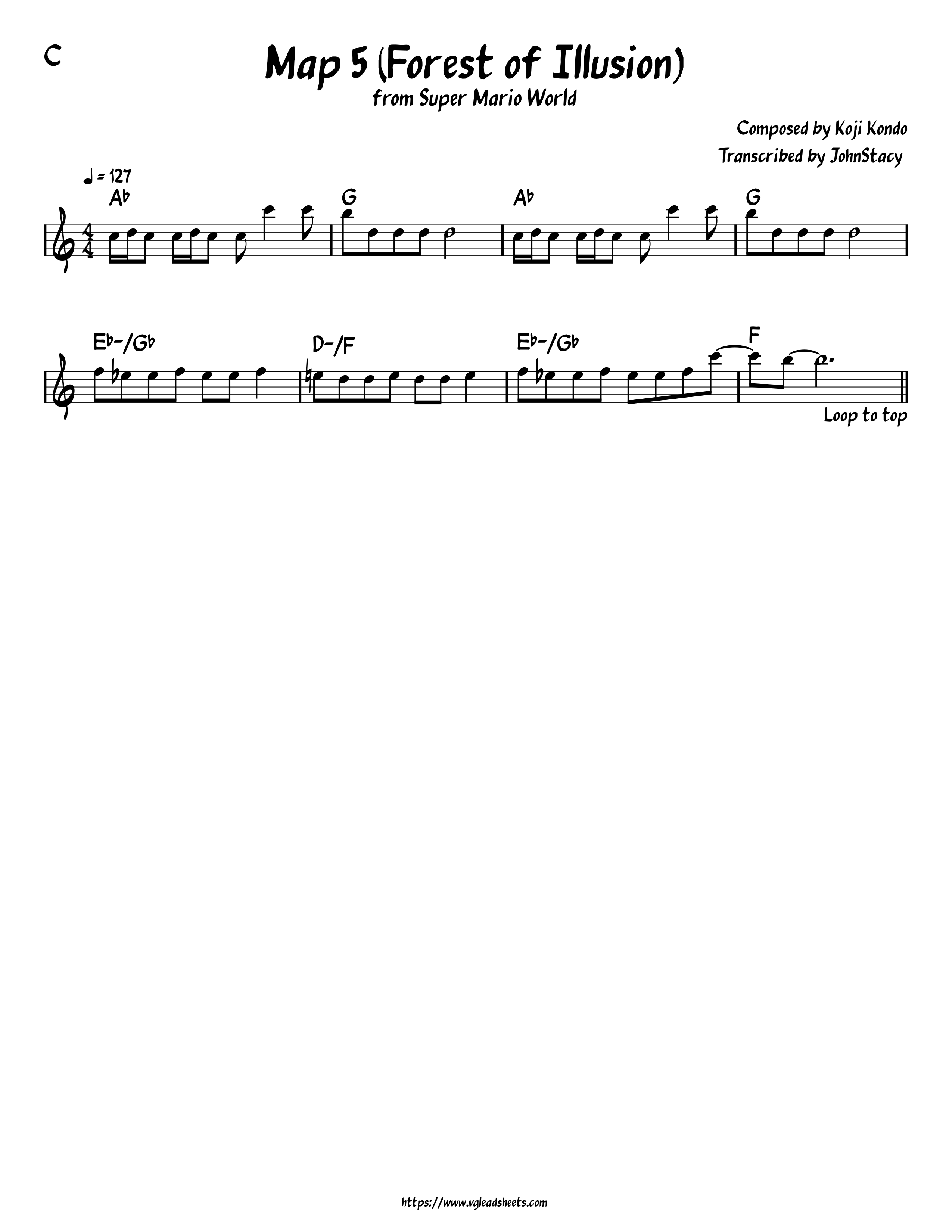 Super Mario World - Map 5 (Forest of Illusion) | VGLeadSheets.com ...