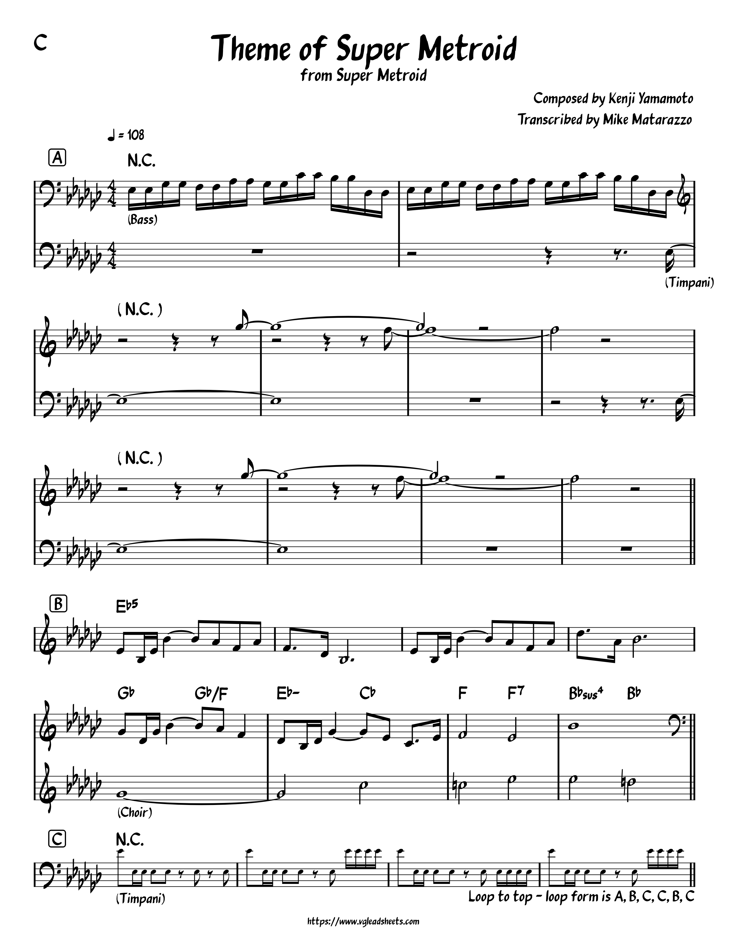 Super Metroid - Theme of Super Metroid | VGLeadSheets.com - Lead Sheets ...