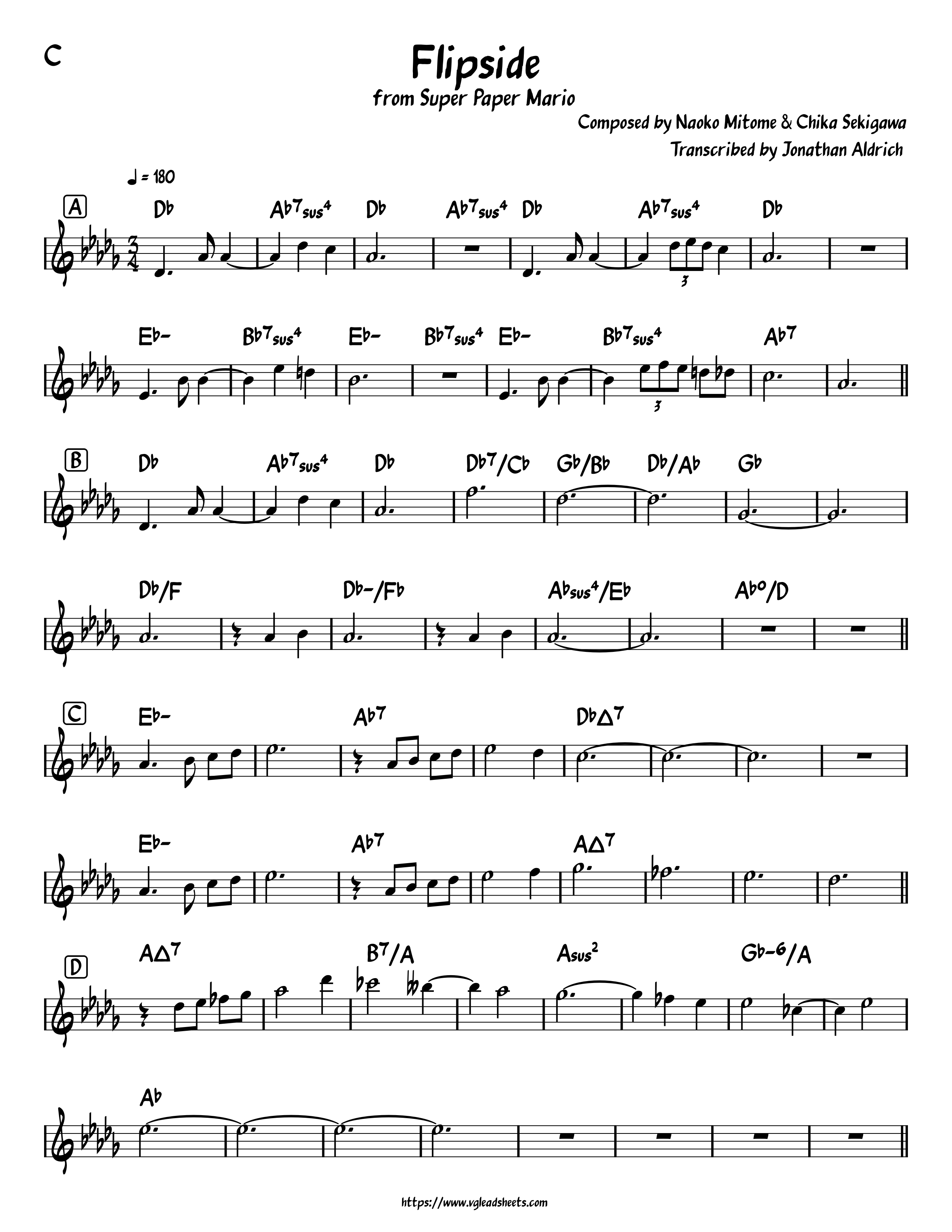 Super Paper Mario - Flipside | VGLeadSheets.com - Lead Sheets by Gamers ...