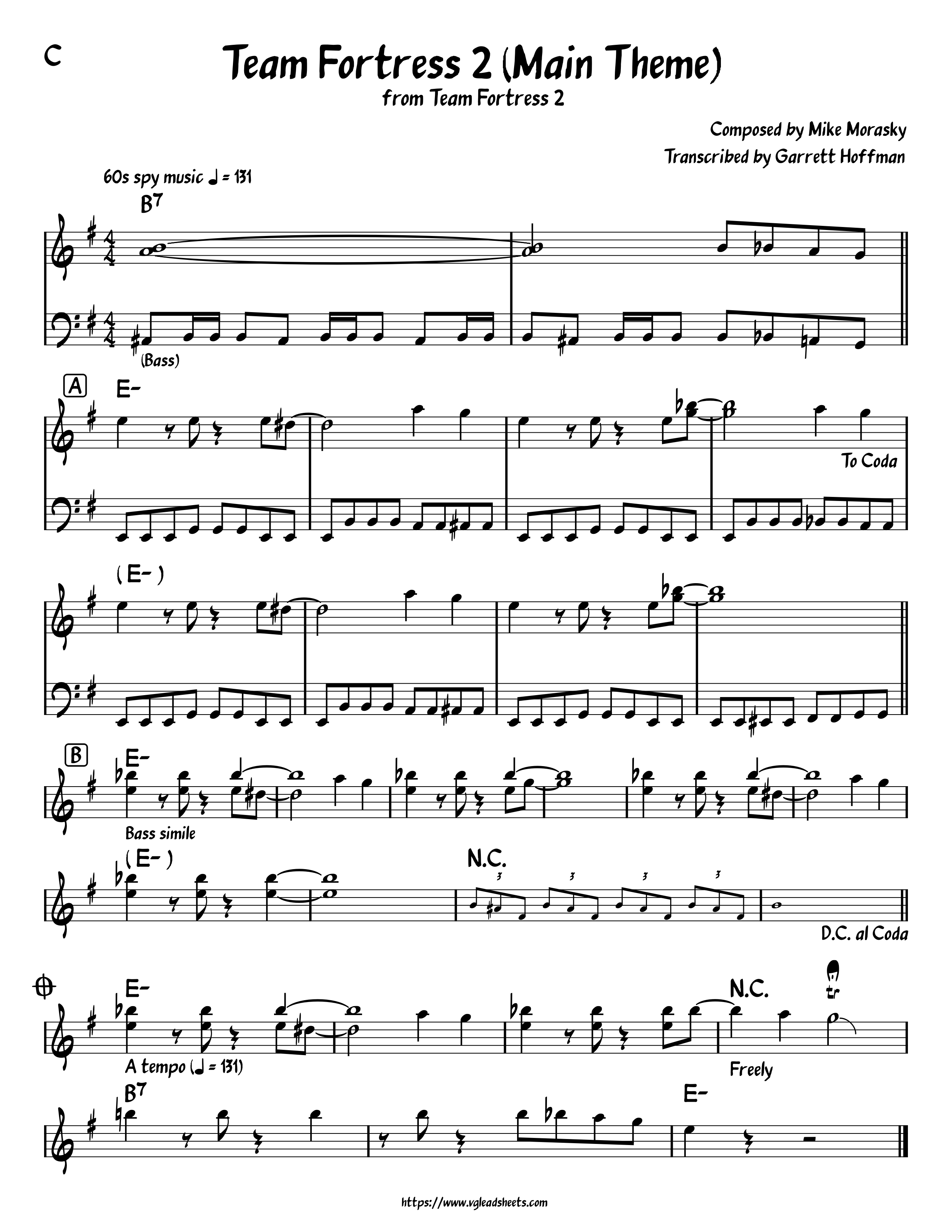 Team Fortress 2 - Team Fortress 2 (Main Theme) | VGLeadSheets.com ...
