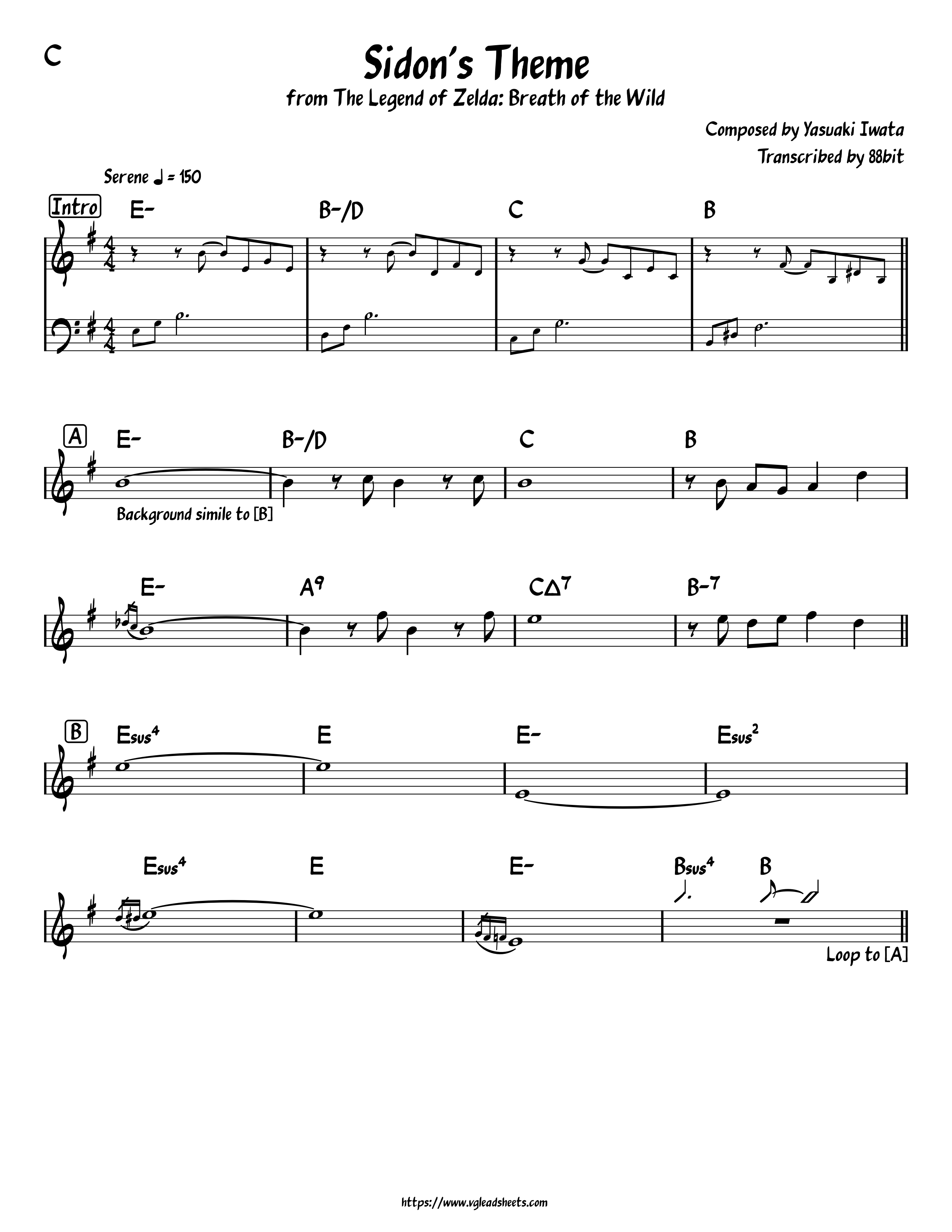 The Legend of Zelda: Breath of the Wild - Sidon's Theme | VGLeadSheets ...