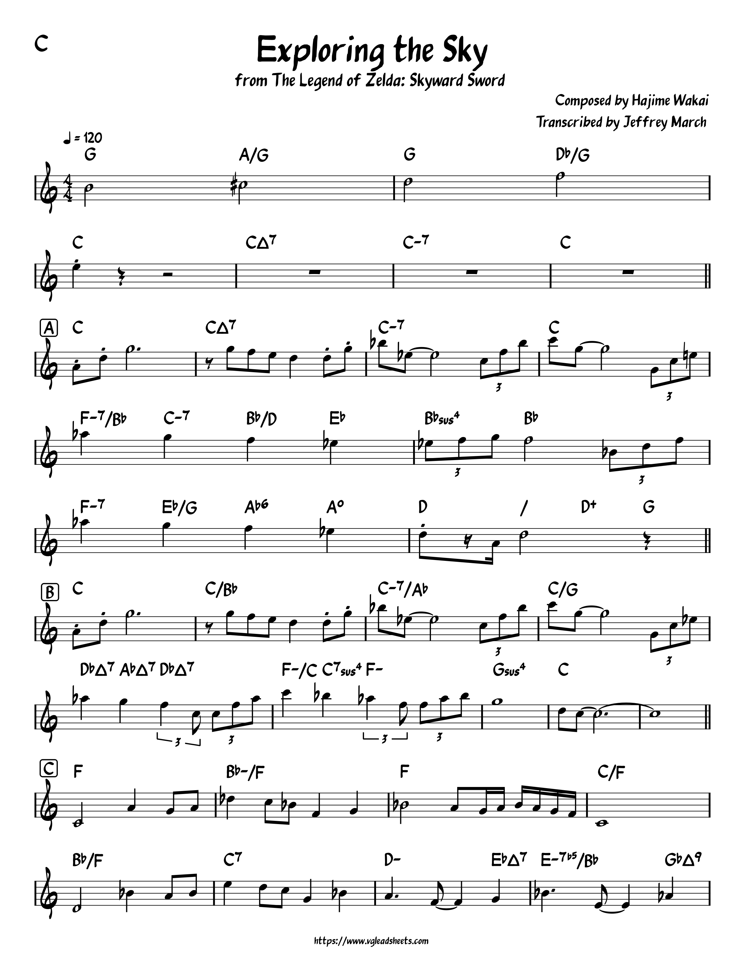 The Legend of Zelda: Skyward Sword - Exploring the Sky | VGLeadSheets ...