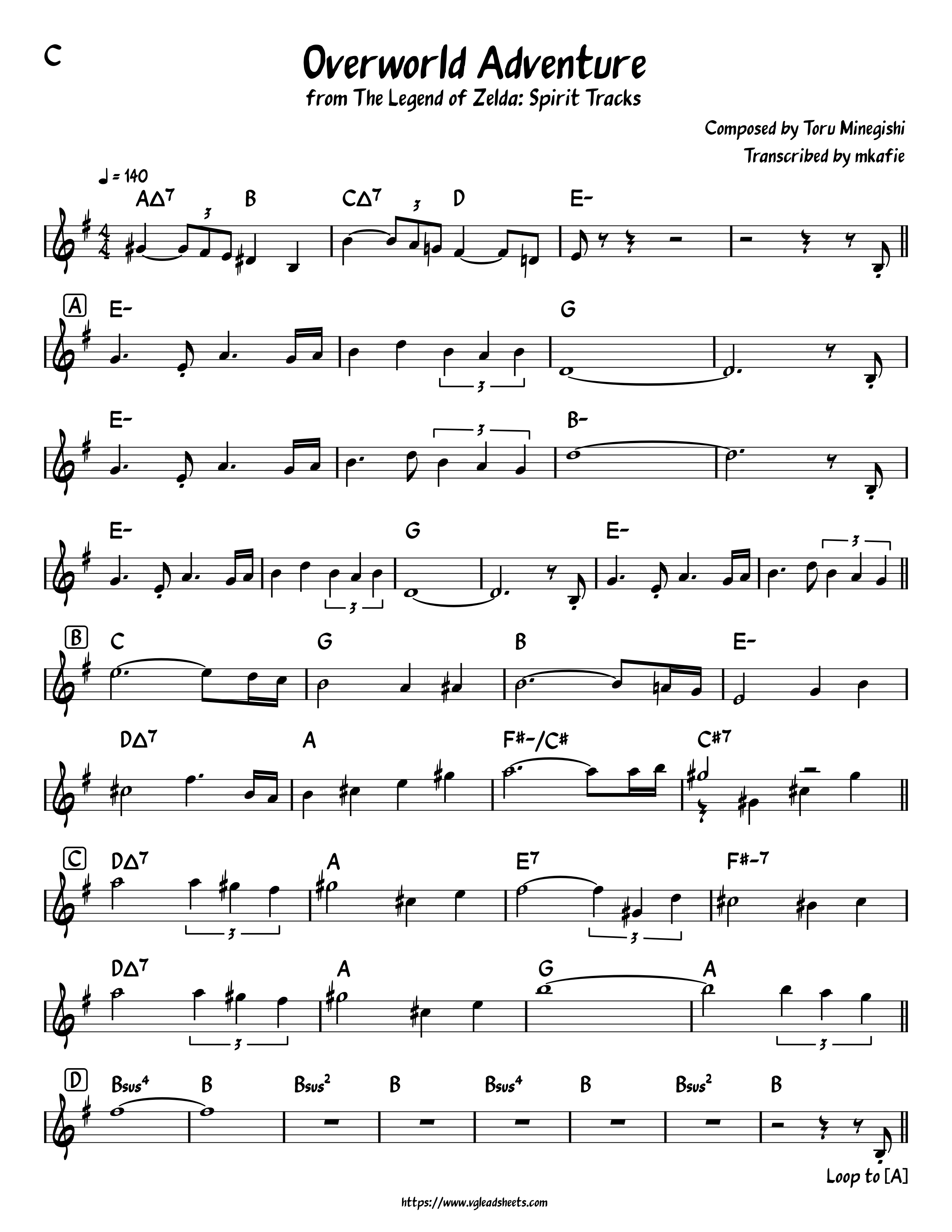 The Legend of Zelda: Spirit Tracks - Overworld Adventure | VGLeadSheets ...