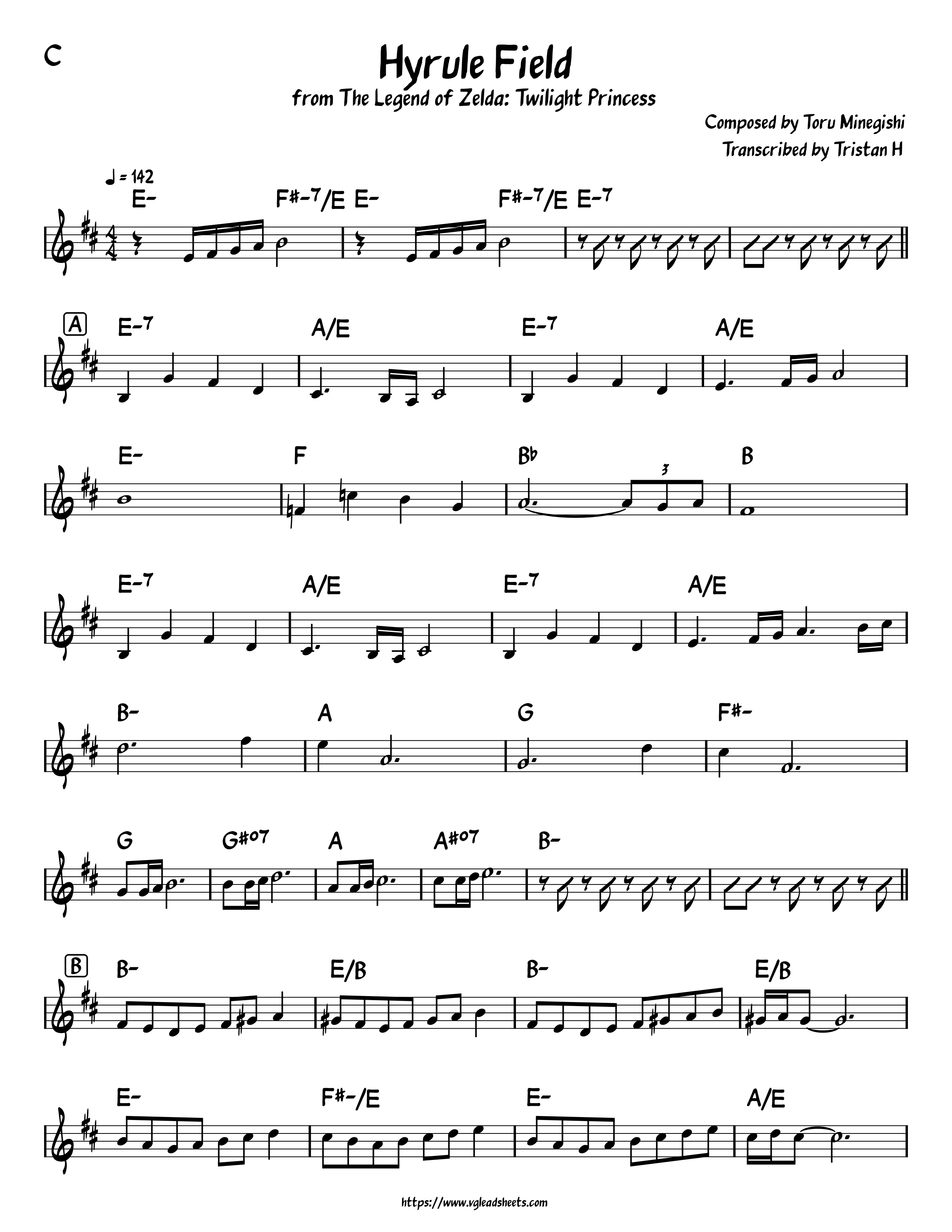 The Legend of Zelda: Twilight Princess - Hyrule Field | VGLeadSheets ...