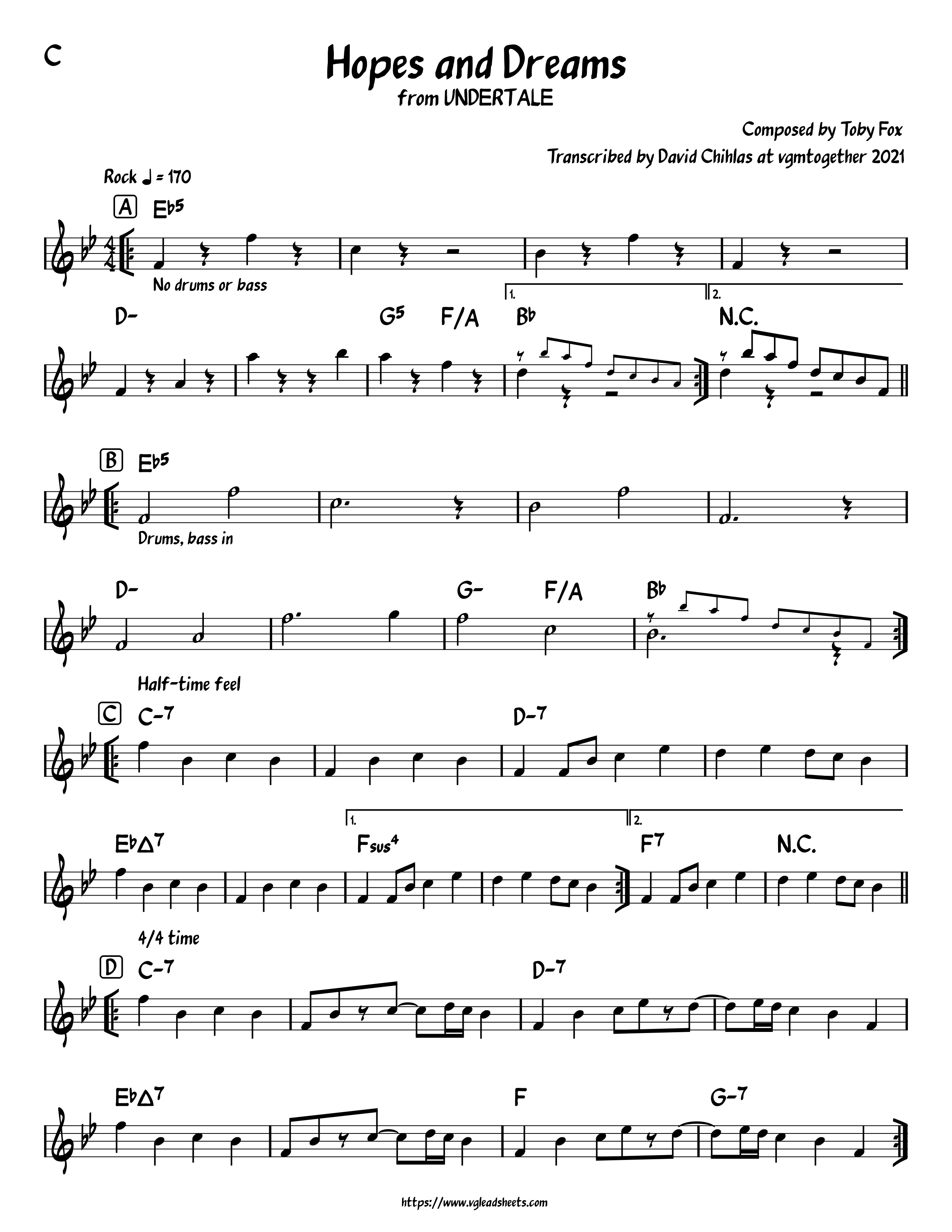 UNDERTALE - Hopes and Dreams | VGLeadSheets.com - Lead Sheets by Gamers ...