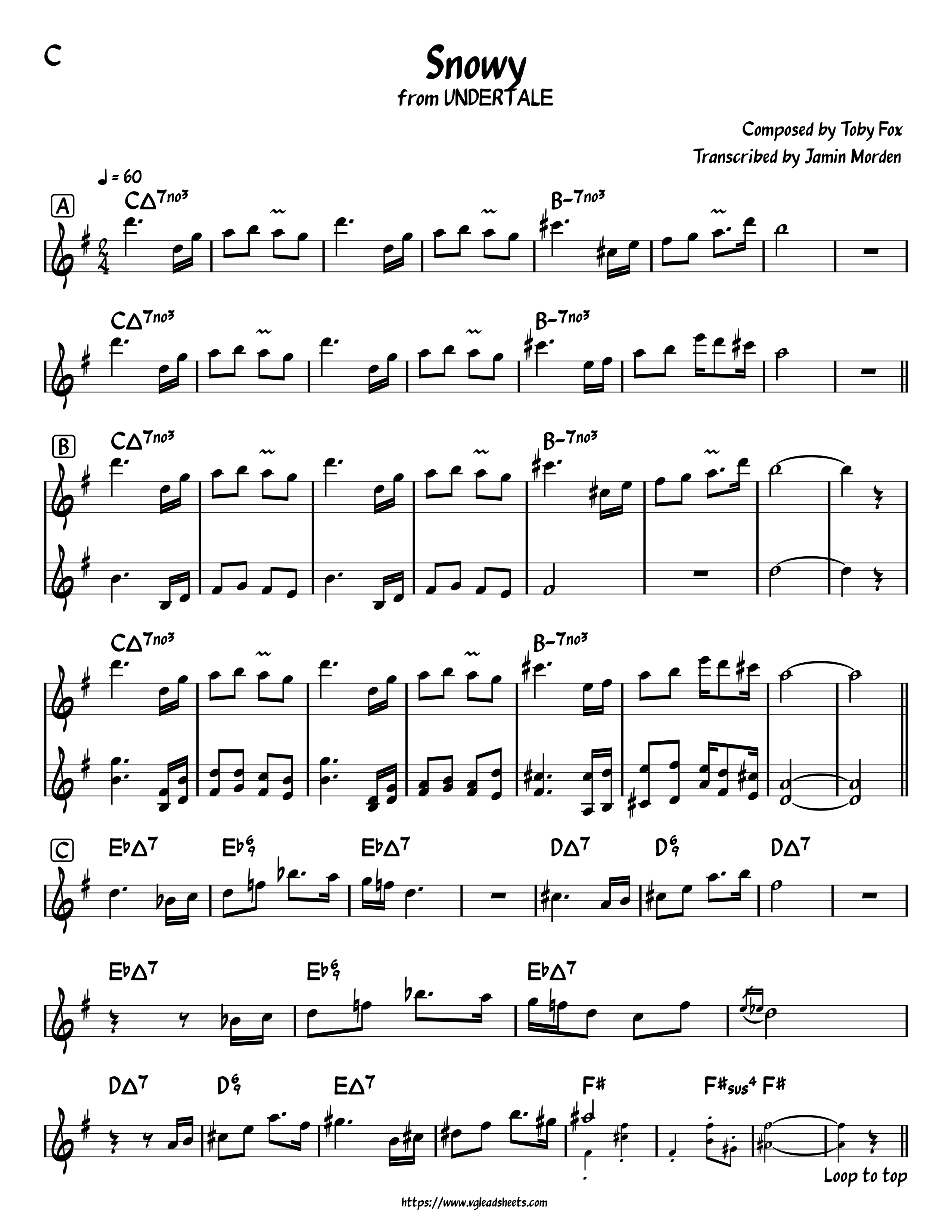 UNDERTALE - Snowy | VGLeadSheets.com - Lead Sheets by Gamers, for Everybody