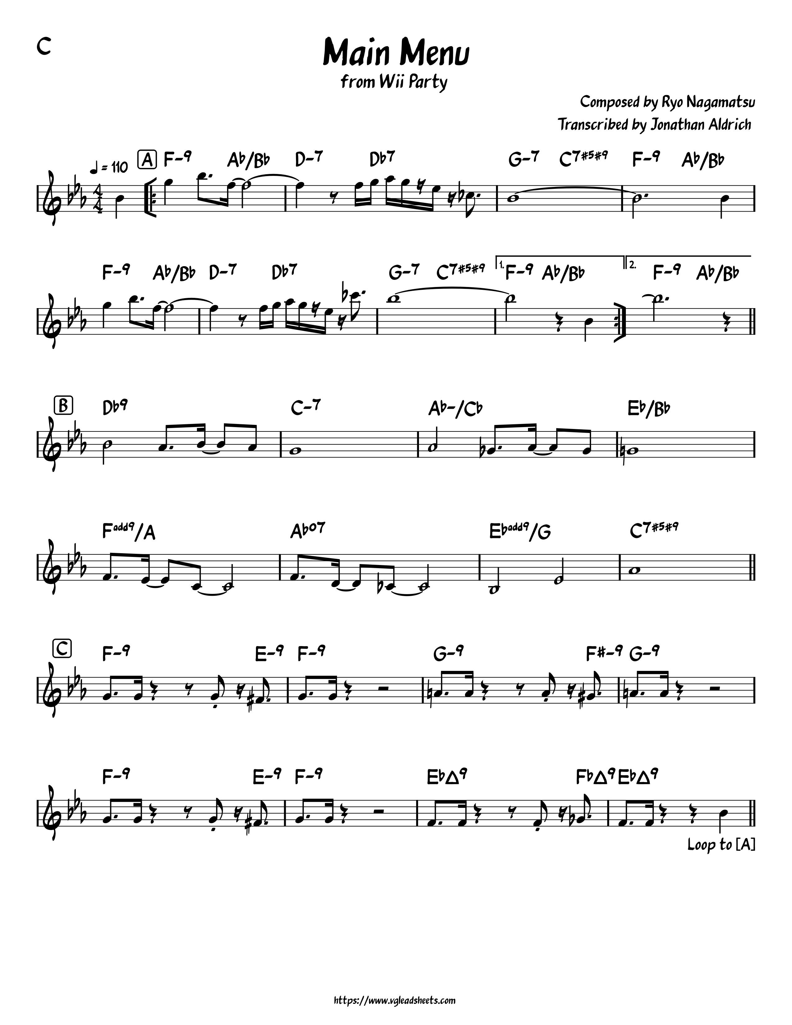 Wii Party - Main Menu | VGLeadSheets.com - Lead Sheets by Gamers, for ...