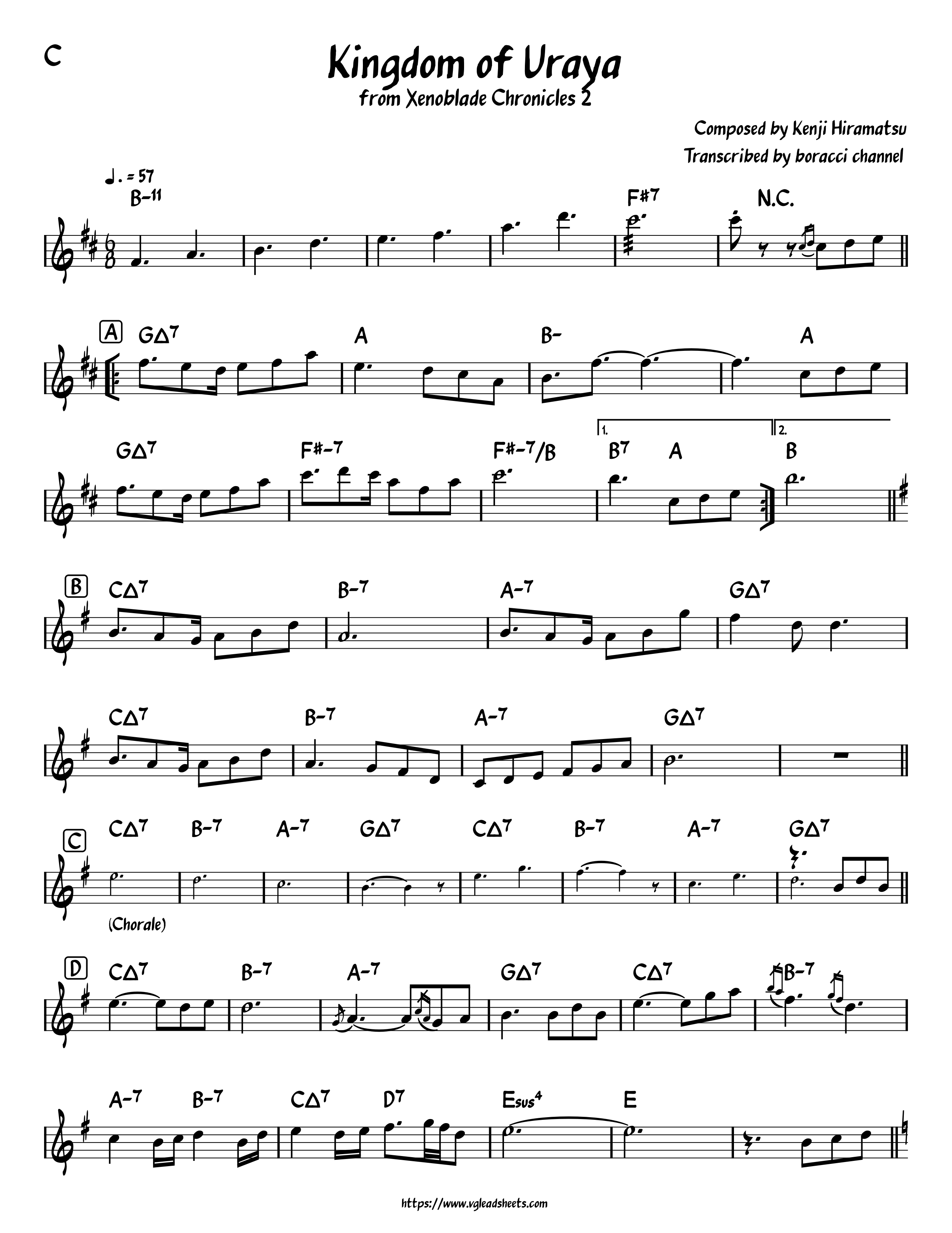 Xenoblade Chronicles 2 - Kingdom of Uraya | VGLeadSheets.com - Lead ...