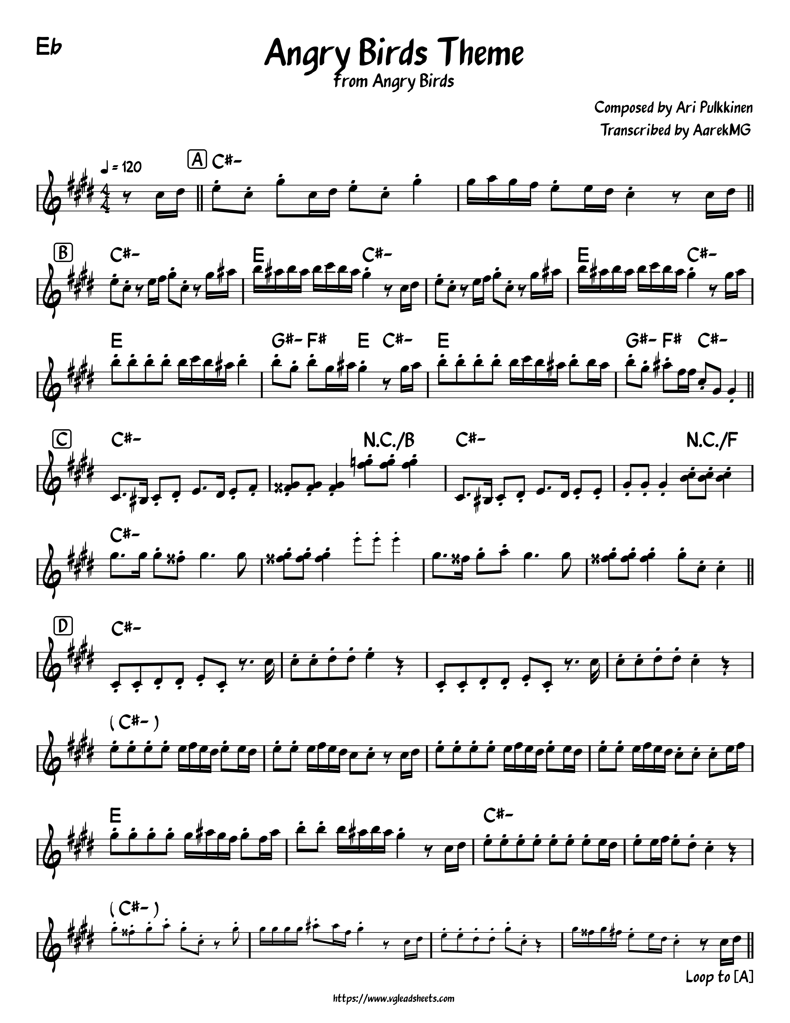 Angry Birds - Angry Birds Theme | VGLeadSheets.com - Lead Sheets by ...