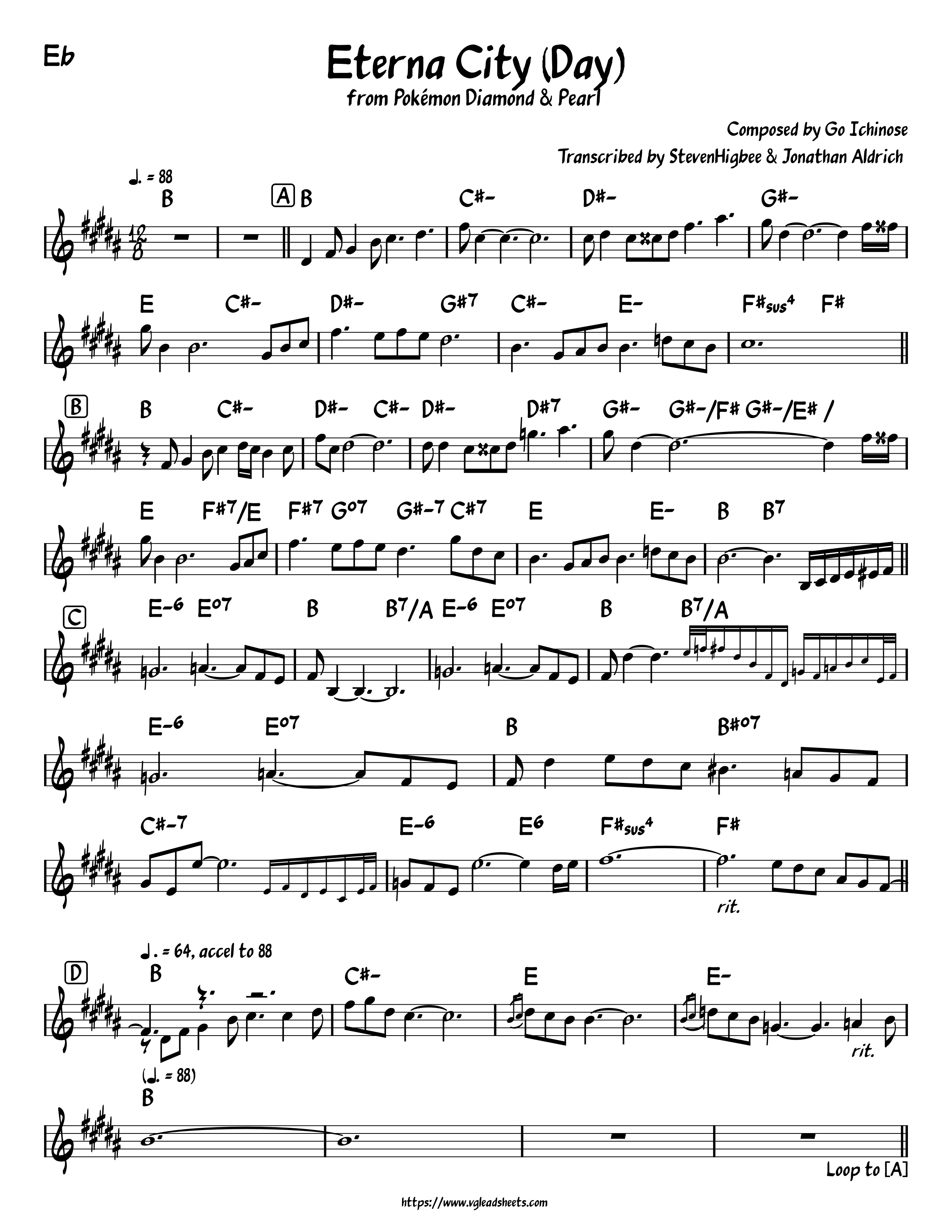 Pokémon Diamond & Pearl - Eterna City (Day) | VGLeadSheets.com - Lead ...