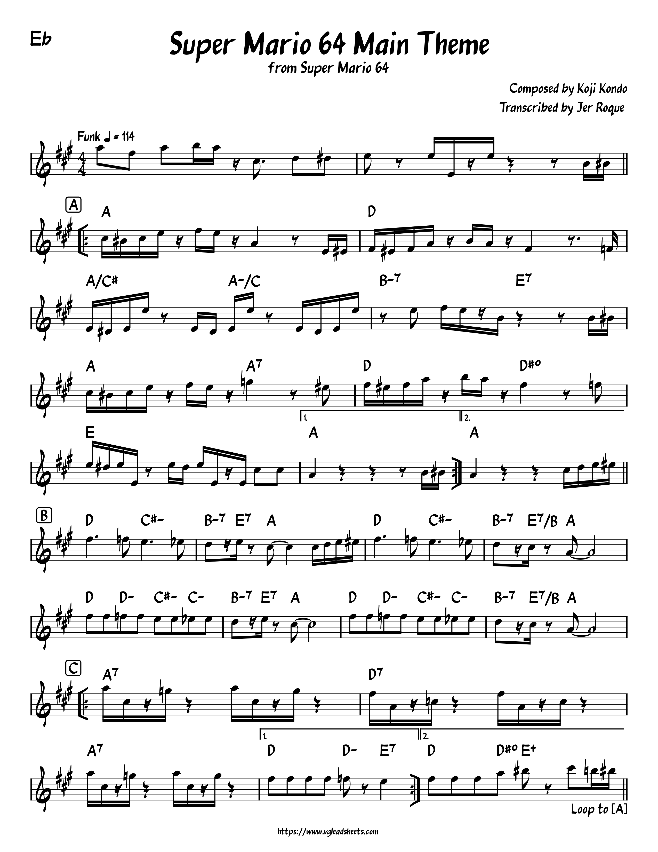 Super Mario 64 - Main Theme | VGLeadSheets.com - Lead Sheets by Gamers ...