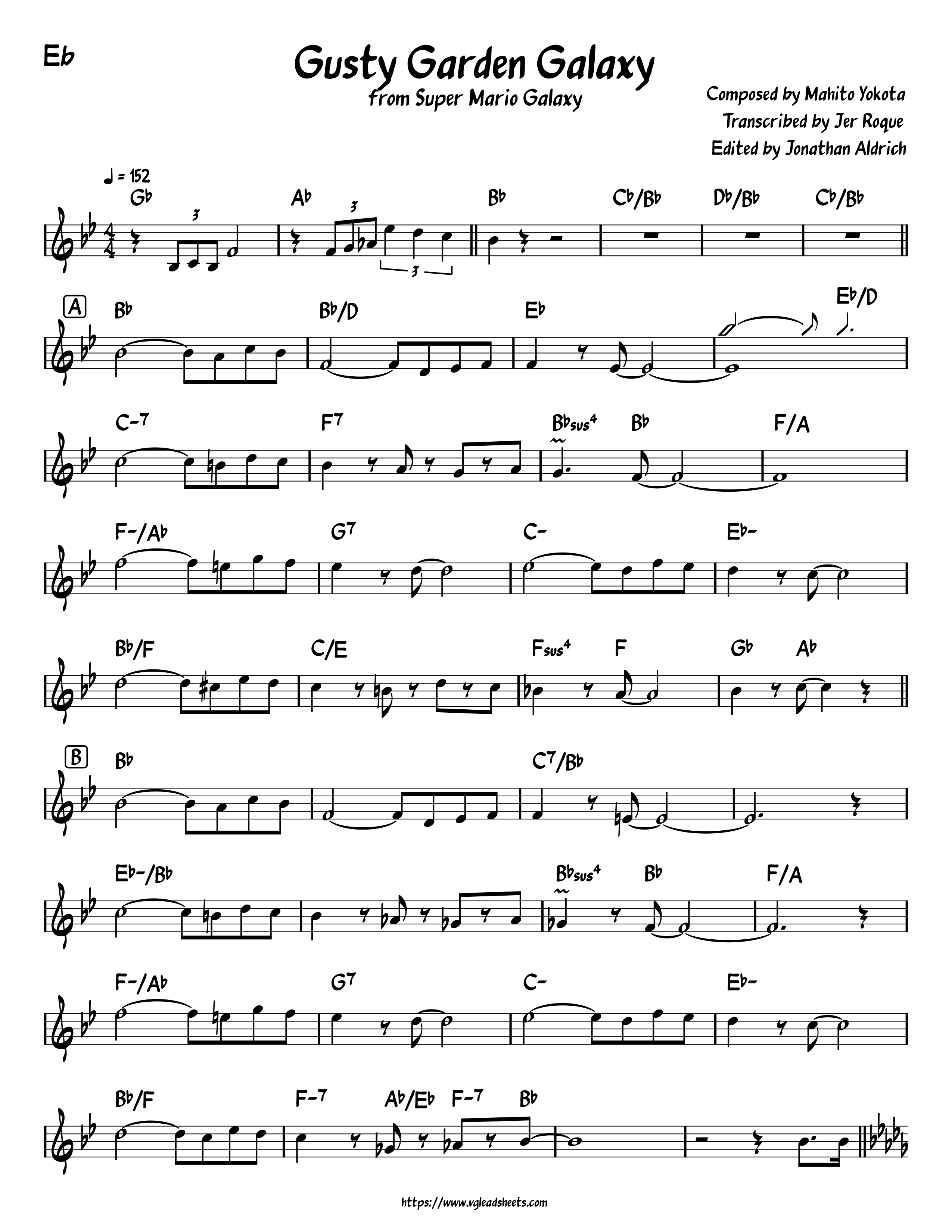 Super Mario Galaxy - Gusty Garden Galaxy | VGLeadSheets.com - Lead ...